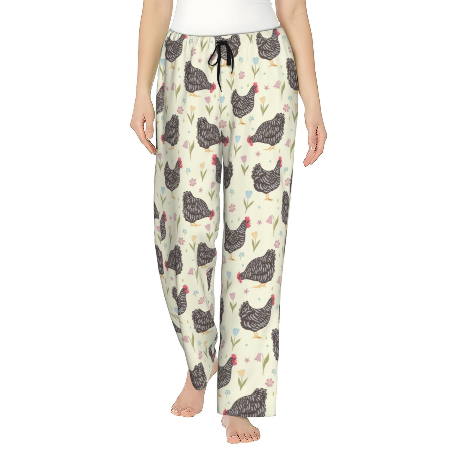Qekee Chickens And Flowers Print Women Lounge Pants,Pajama Pants ,Comfy ...