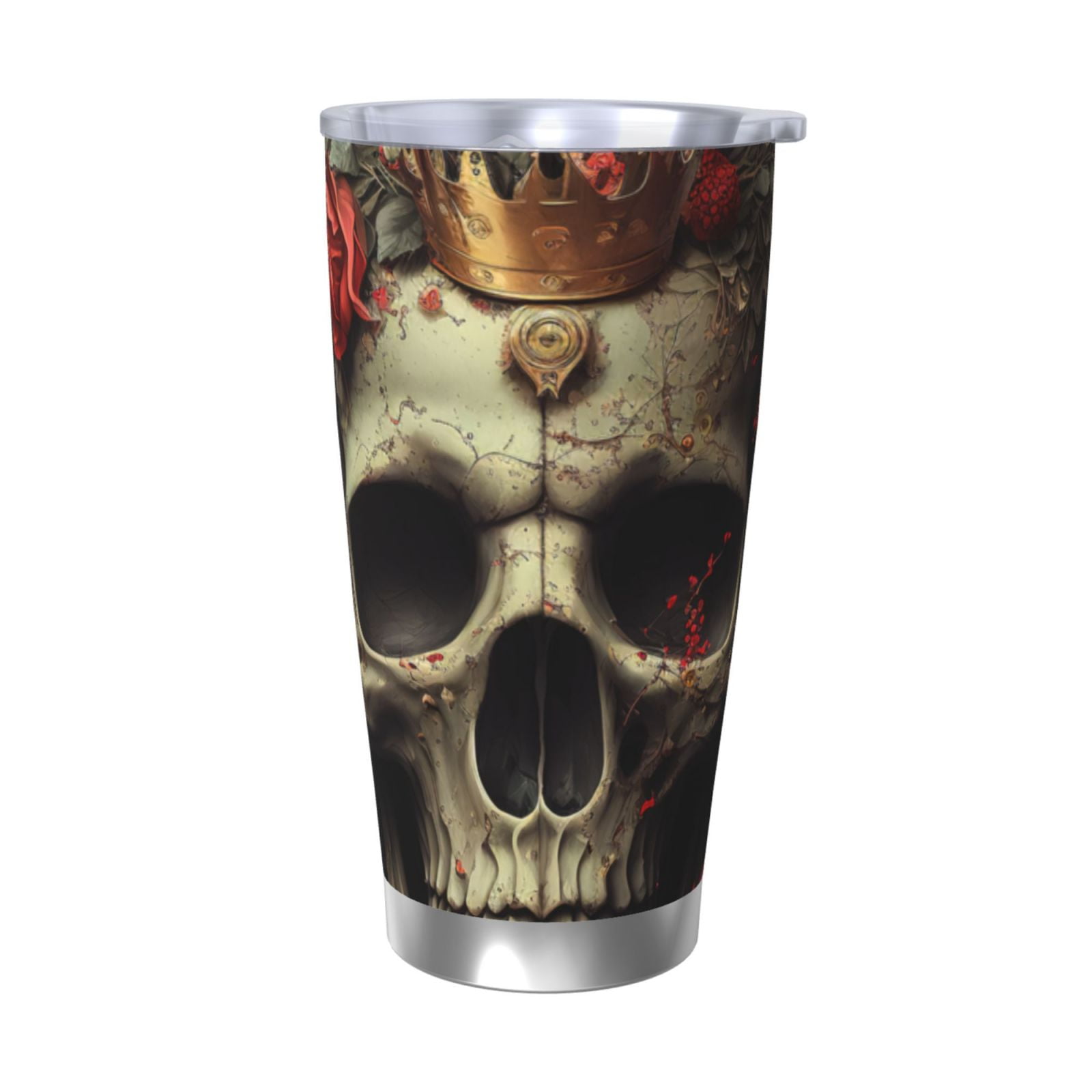 Qekee Classical Rose Crown Skull Print 20OZ Car Cup,Stainless Steel ...