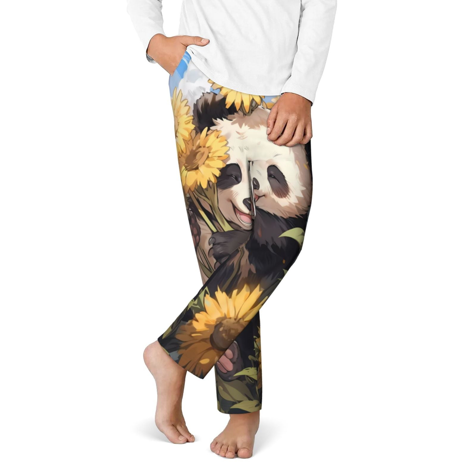 Qekee Clear Sky Cute Sunflower Panda Print Kids Pajama Pants, Teenagers ...