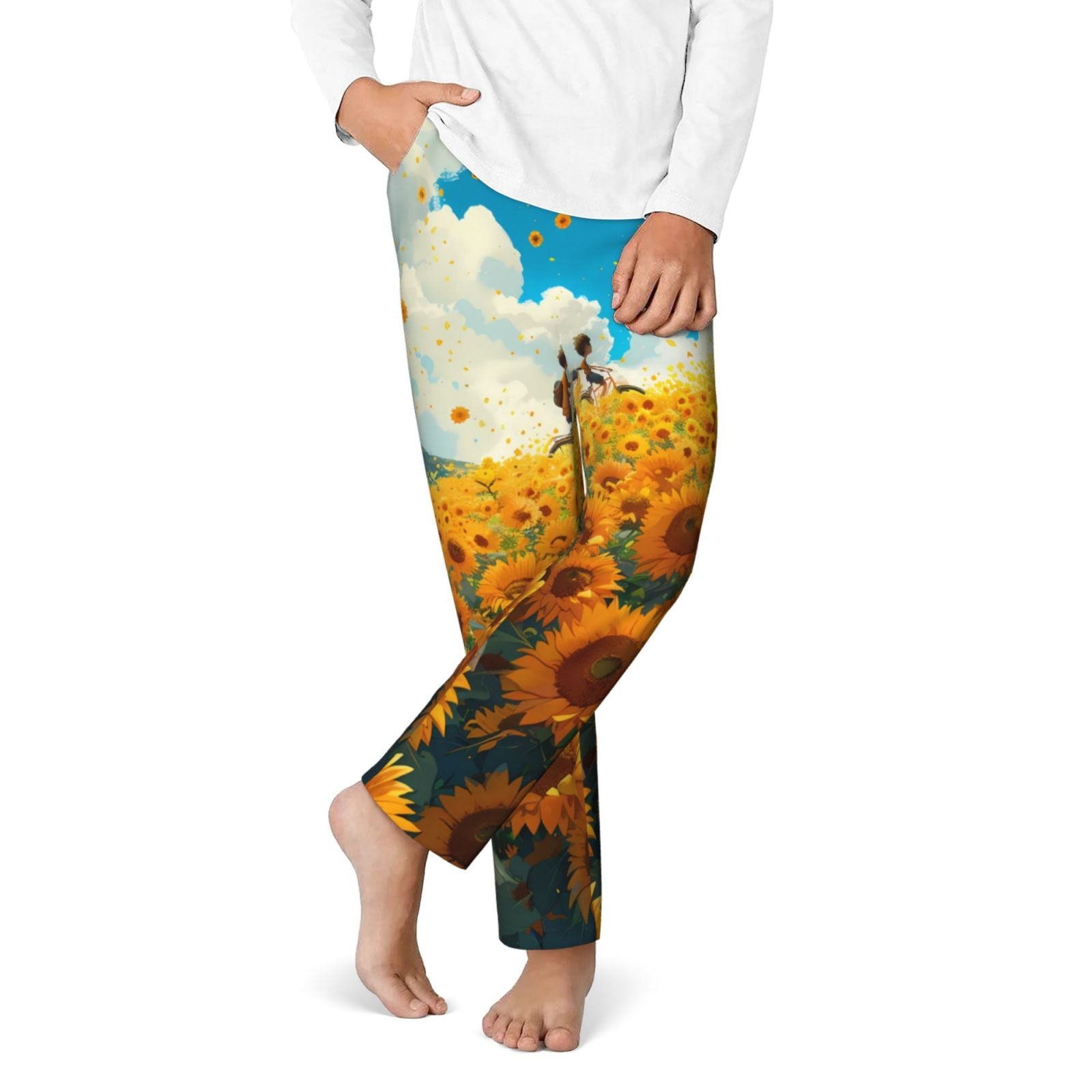 Qekee Clear Sky Sunflower Print Kids Pajama Pants, Teenagers' Bottom ...