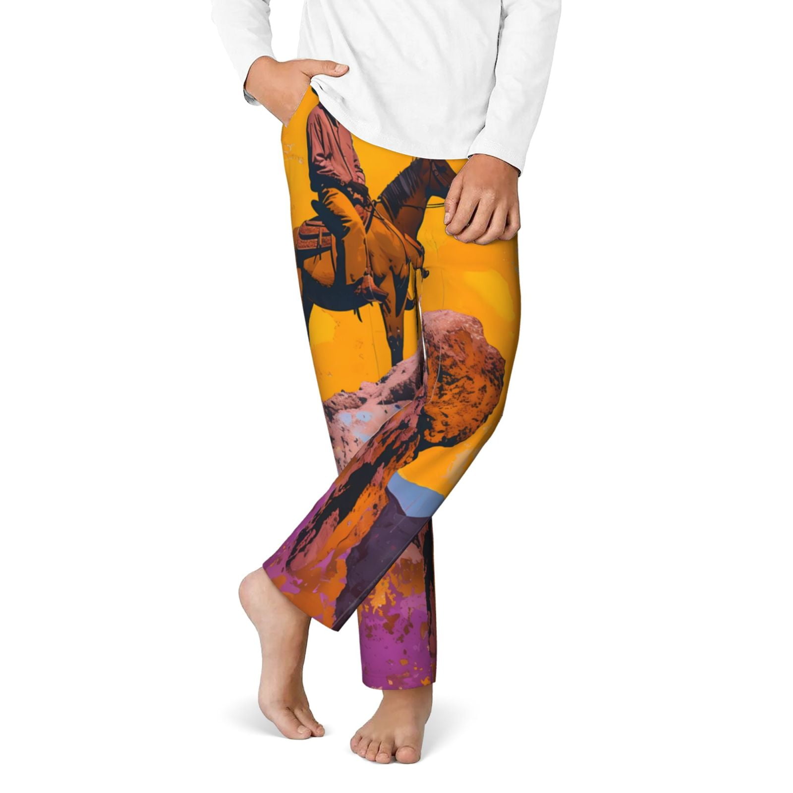 Qekee Cliff Western Cowboy Print Kids Pajama Pants, Teenagers' Bottom ...