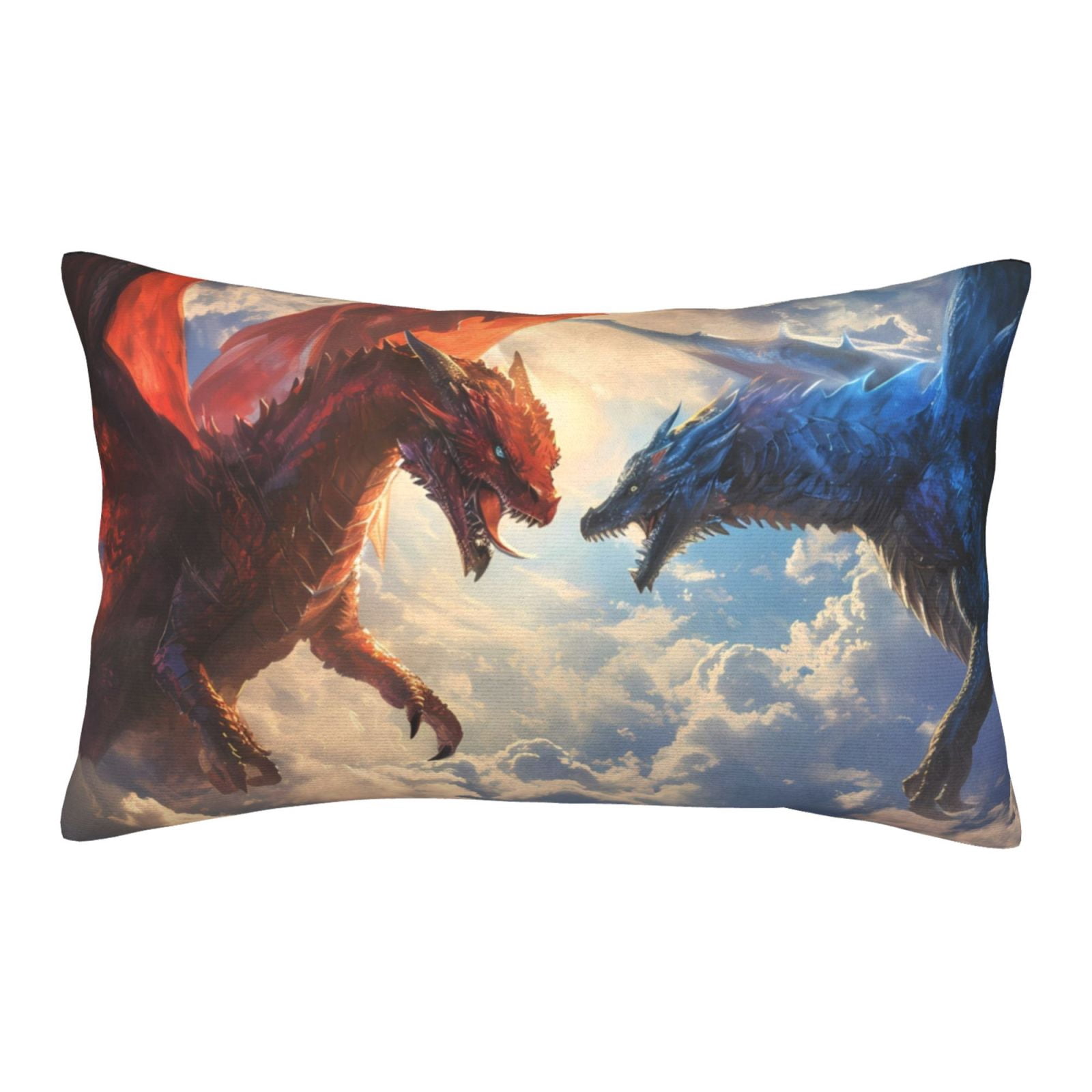 Qekee Cloud Red And Blue Dragon Print Fuzzy Pillows Cover, Pillow Case ...