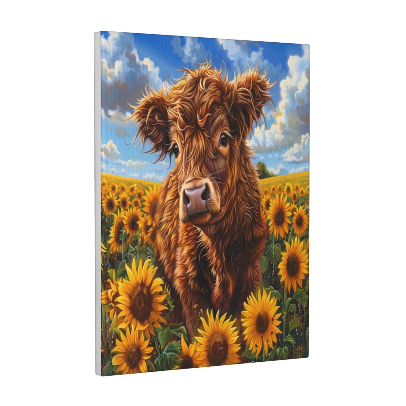 Qekee Cloud Sky Sunflower Cow Print Canvas Wall Art for Bathroom ...