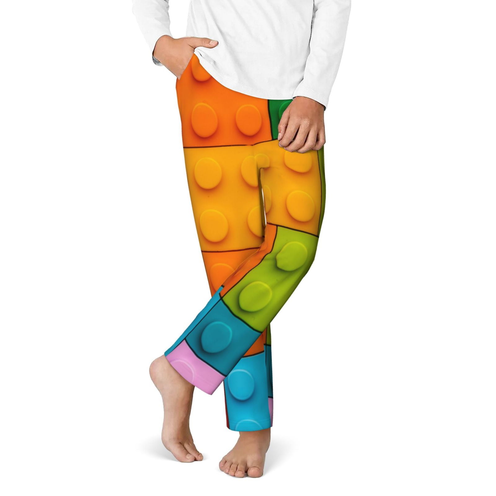 Qekee Colorful Building Blocks Print Kids Pajama Pants, Teenagers ...