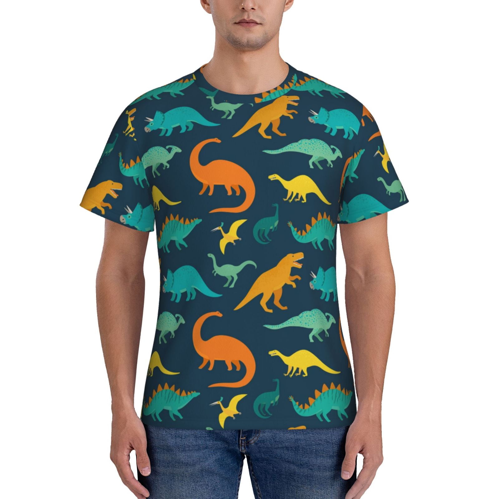 Qekee Colorful Dinosaur Classic Fit T-Shirt Men's Shirt Men's Tight ...