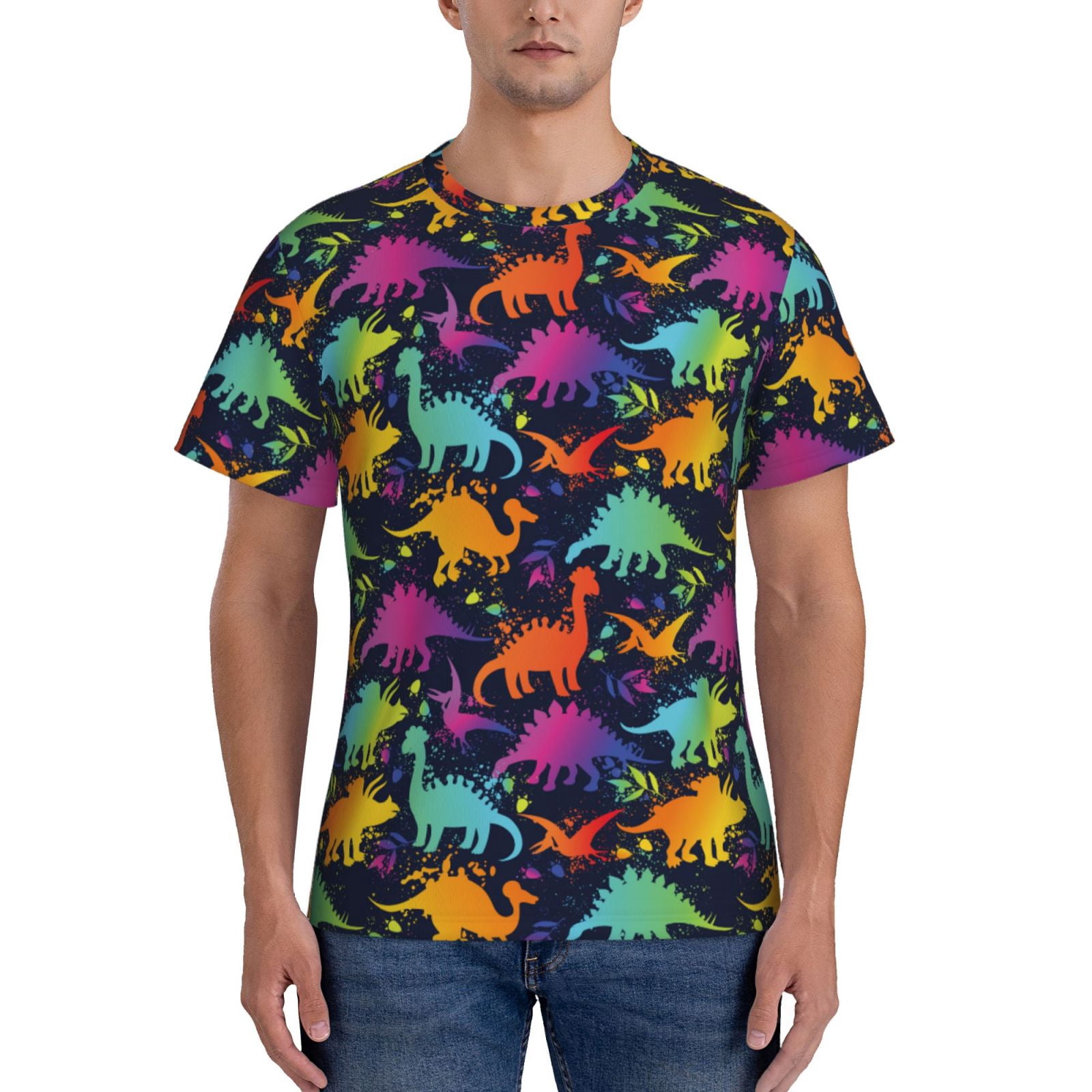 Qekee Colorful Dinosaur Classic Fit T-Shirt Men's Shirt Men's Tight ...