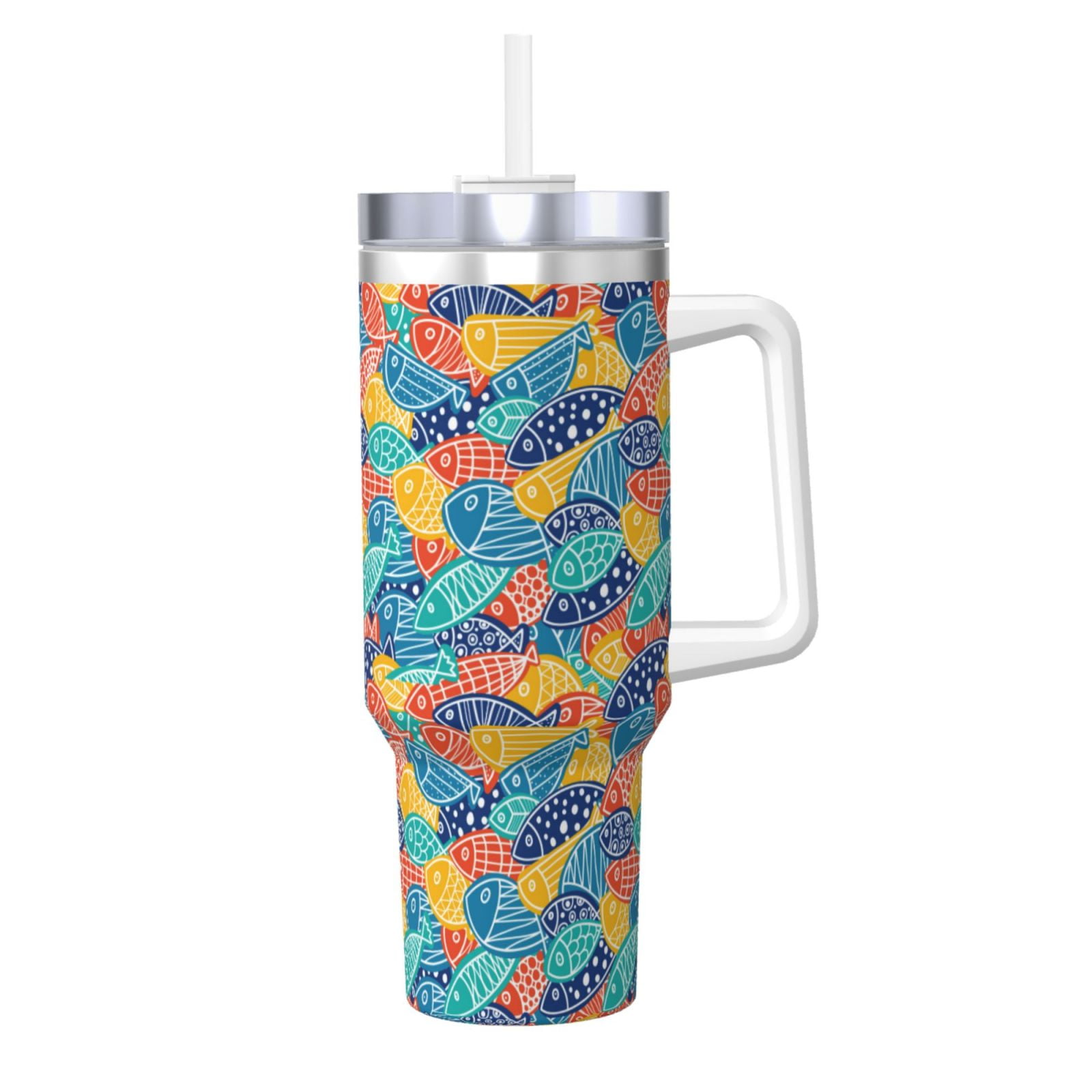Qekee Colorful Fish 1 Print 40 OZ Large Capacity Ice Bully Cup With ...