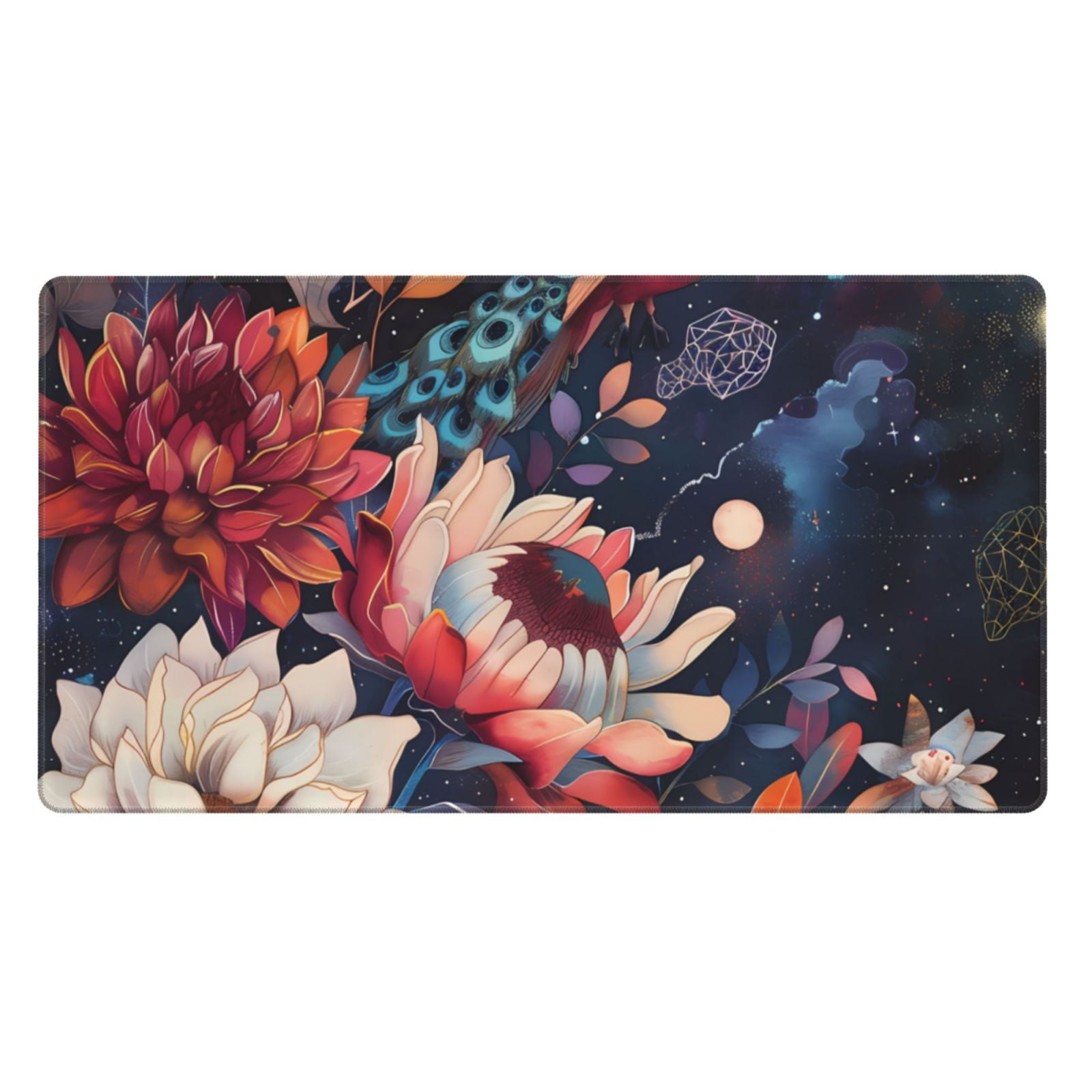 Qekee Colorful Flower Peacock Print Desk Pad Protector,Mouse Pad,Office ...