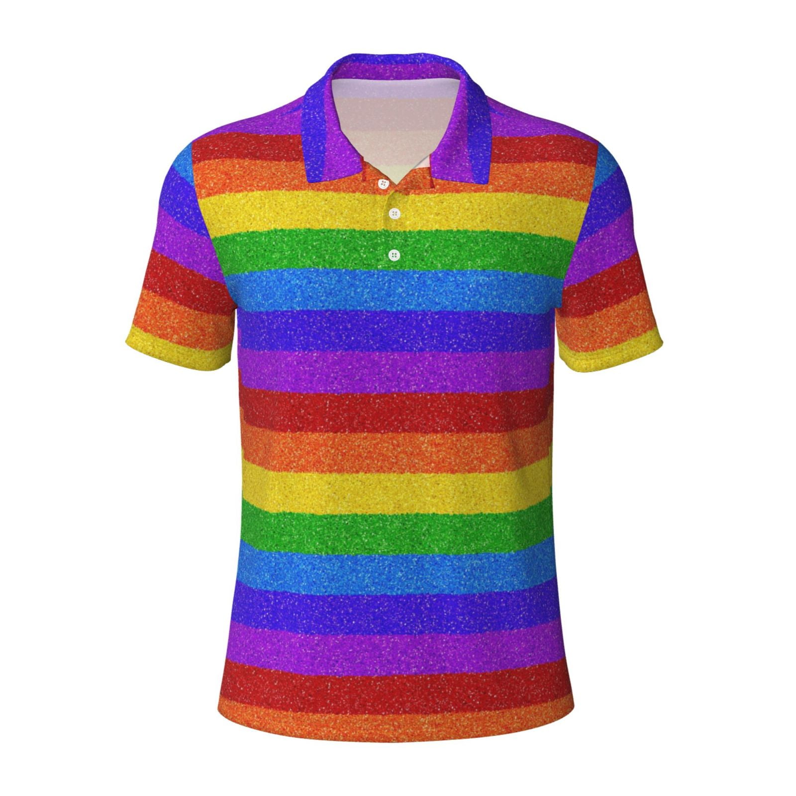 Qekee Colorful Glitter Rainbow for Mens Polo Shirts Casual Short Sleeve ...