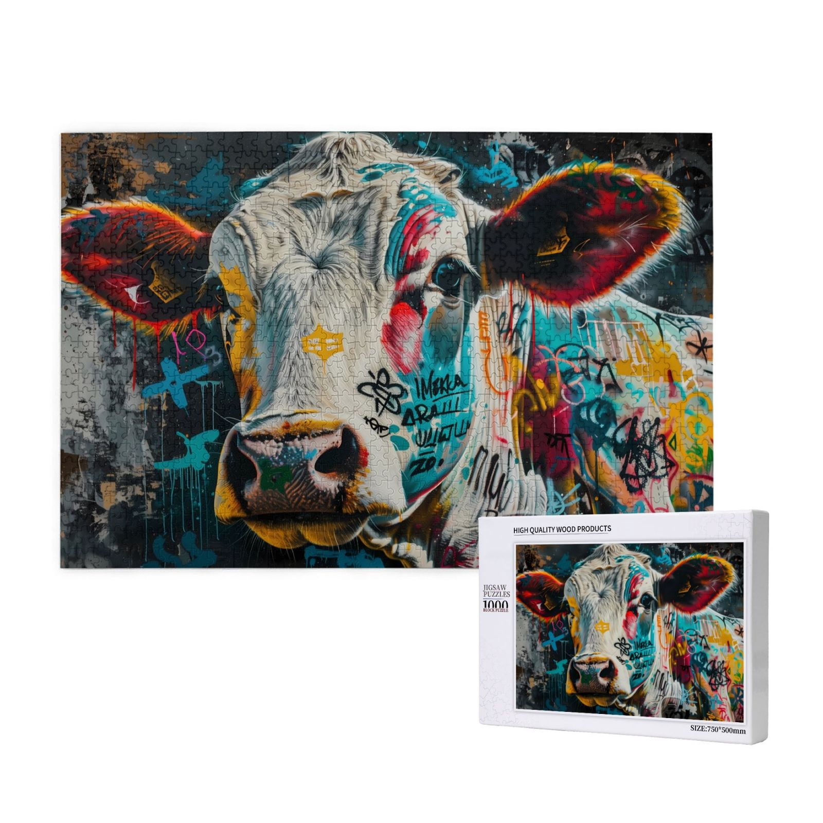 Qekee Colorful Graffiti Cow Print 1000-Piece Jigsaw Puzzles, Puzzles ...