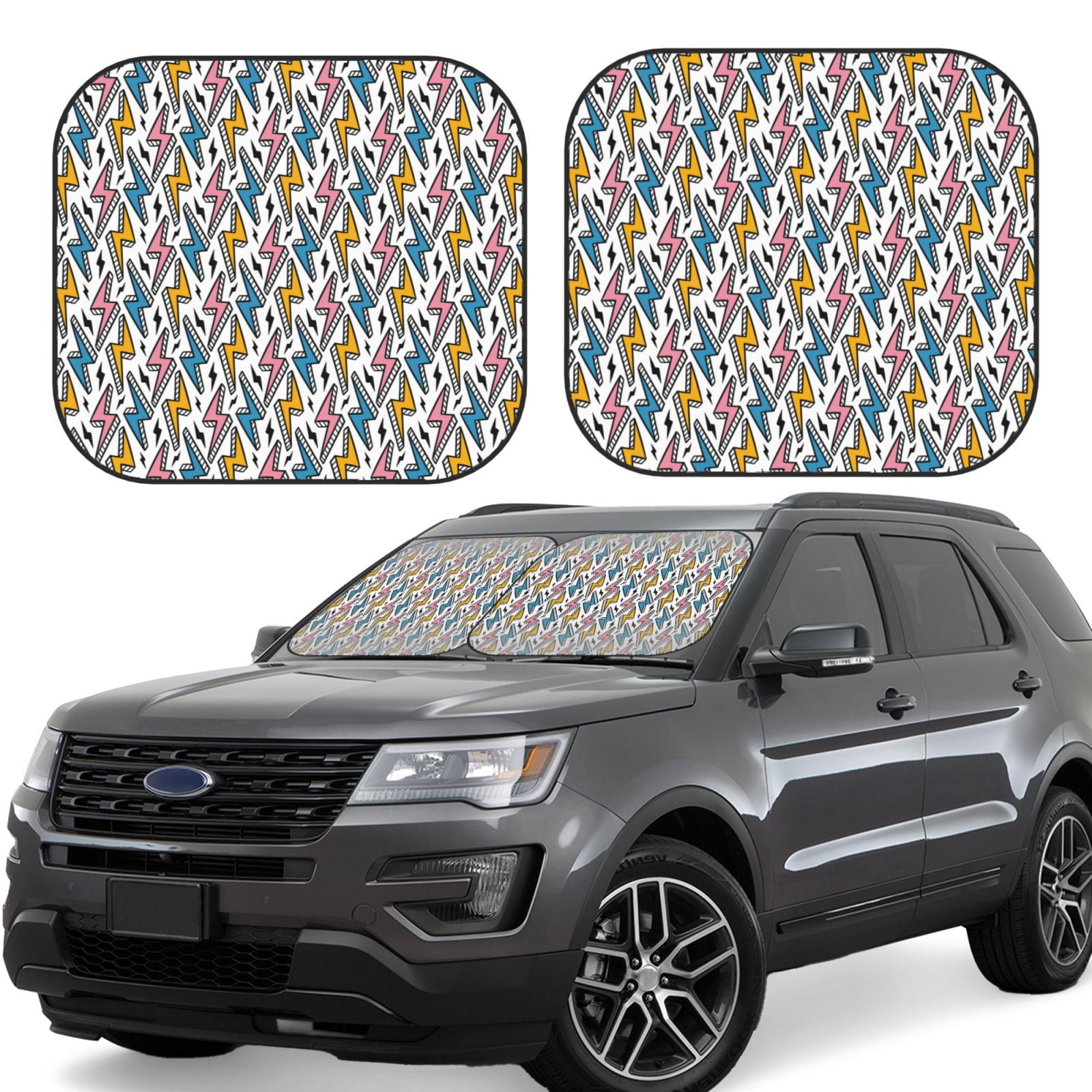 Qekee Colorful Lightning Bolts Print Windshield Sun Shade,Foldable 2 ...