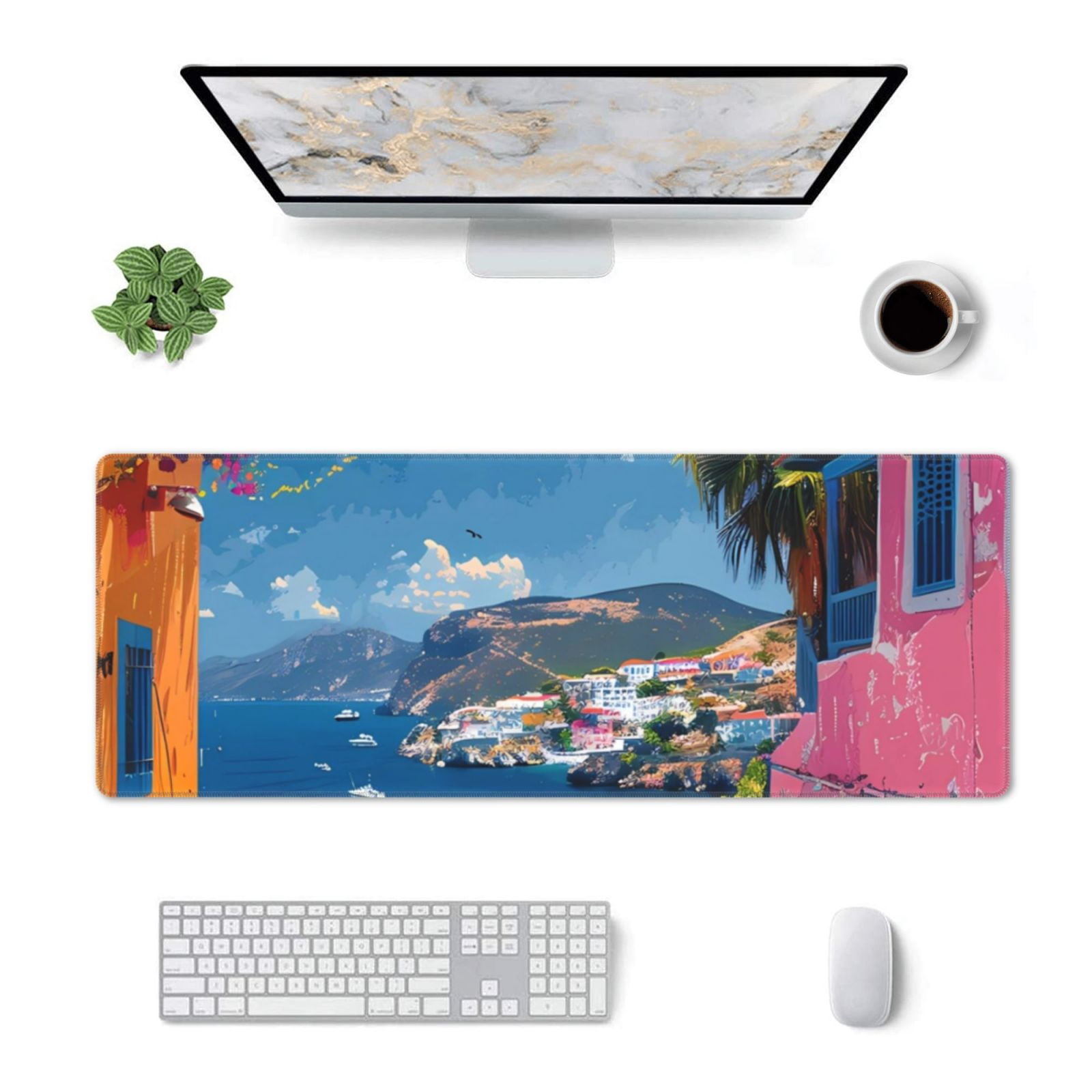 Qekee Colorful Mediterranean Village Print Mouse Pad,Desk Pad Protector ...