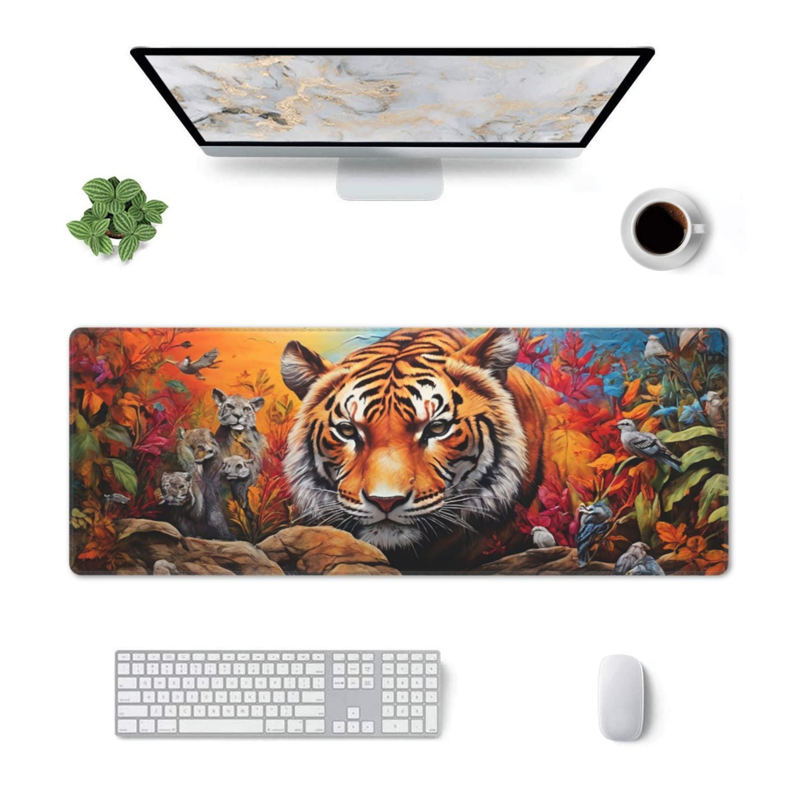 Qekee Colorful Plant Tiger Print Mouse Pad,Desk Pad Protector,Office ...