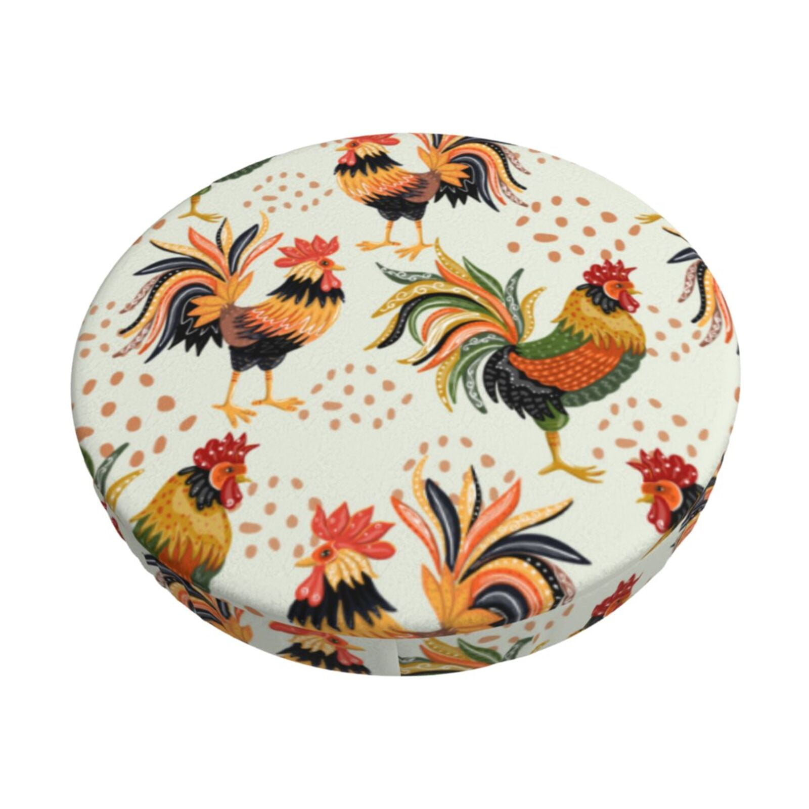 Qekee Colorful Roosters Round Bar Chair Cushion Cover, Elastic and ...