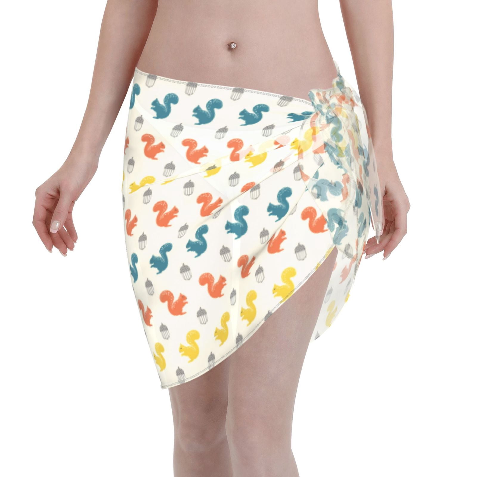Qekee Colorful Squirrel Women's Short Sarongs Cover Ups Sheer Bikini ...