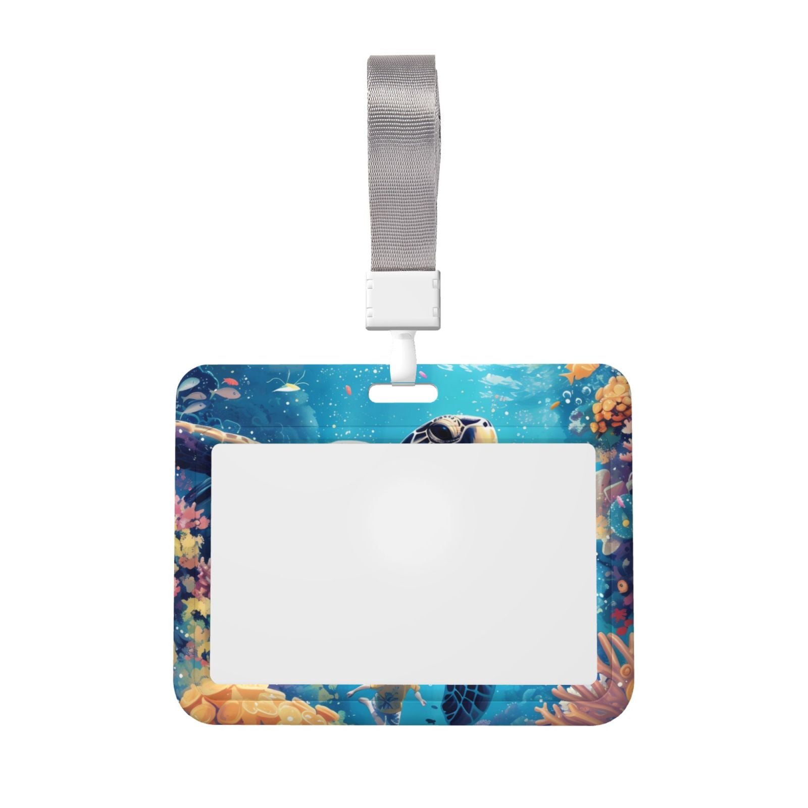Qekee Colorful Underwater Plant Turtle Print Card Badge Holder,Clear ...