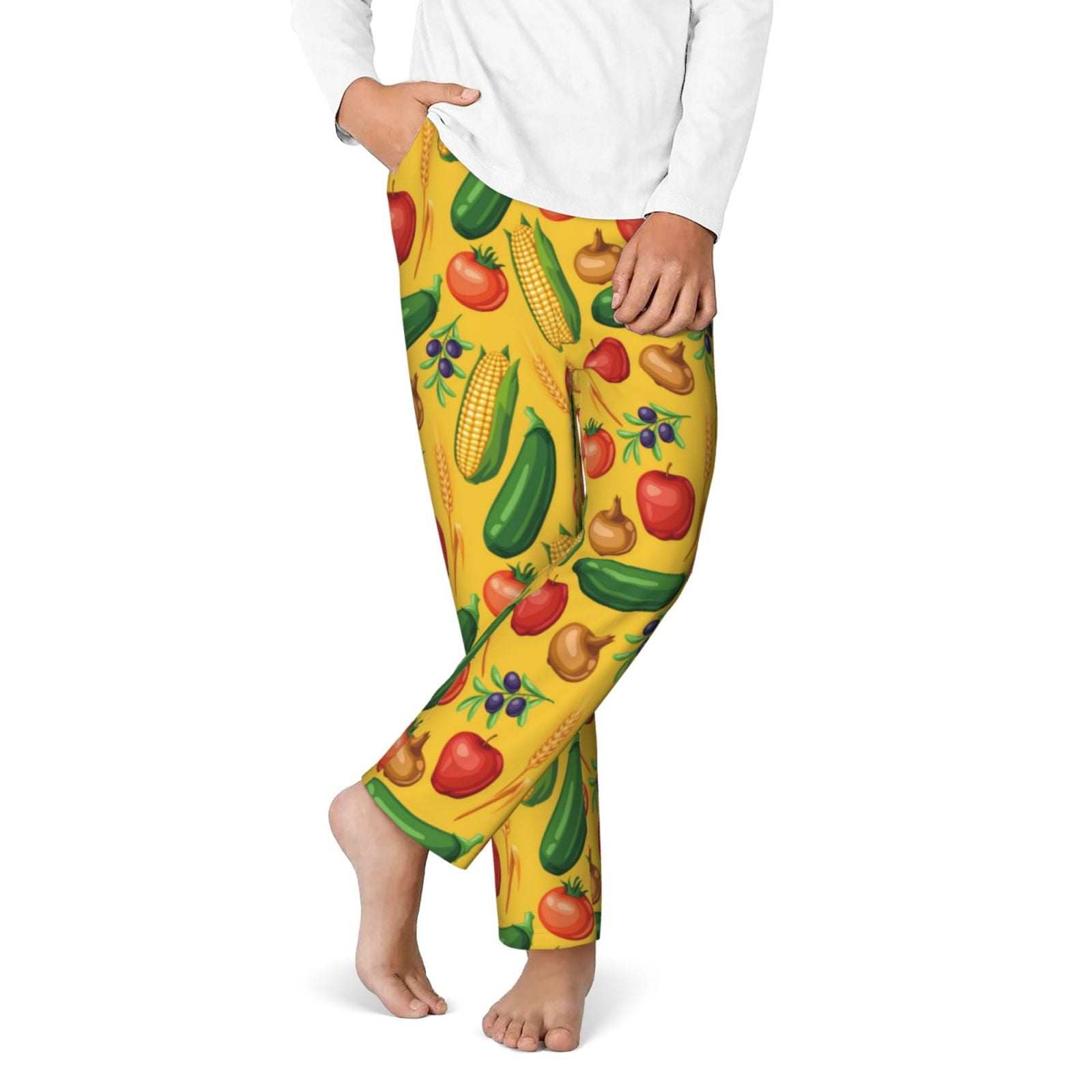 Qekee Colorful Vegetables Print Kids Pajama Pants, Teenagers' Bottom ...