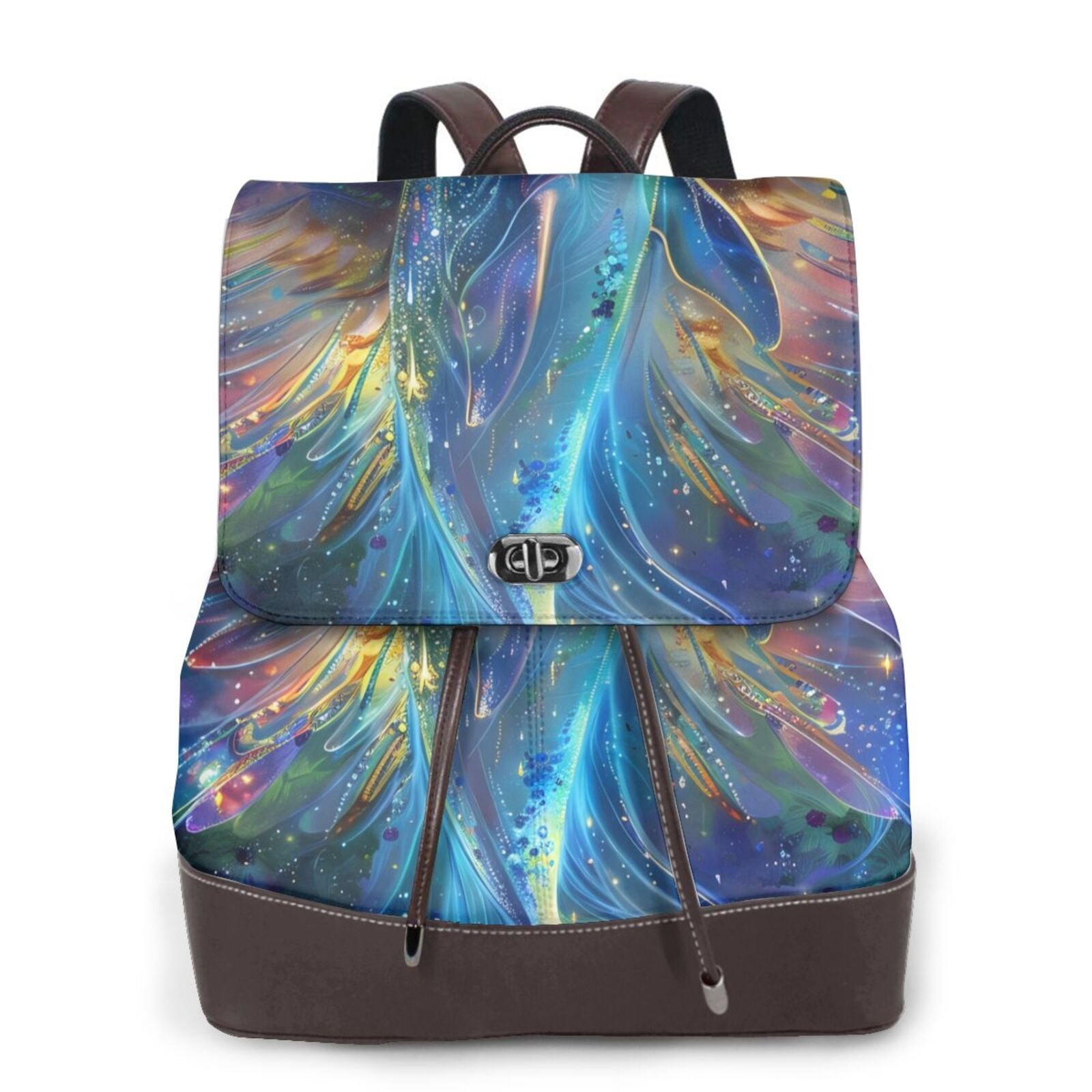 Qekee Colorful Winged Dolphin Print Leather Backpack Purse for Women ...