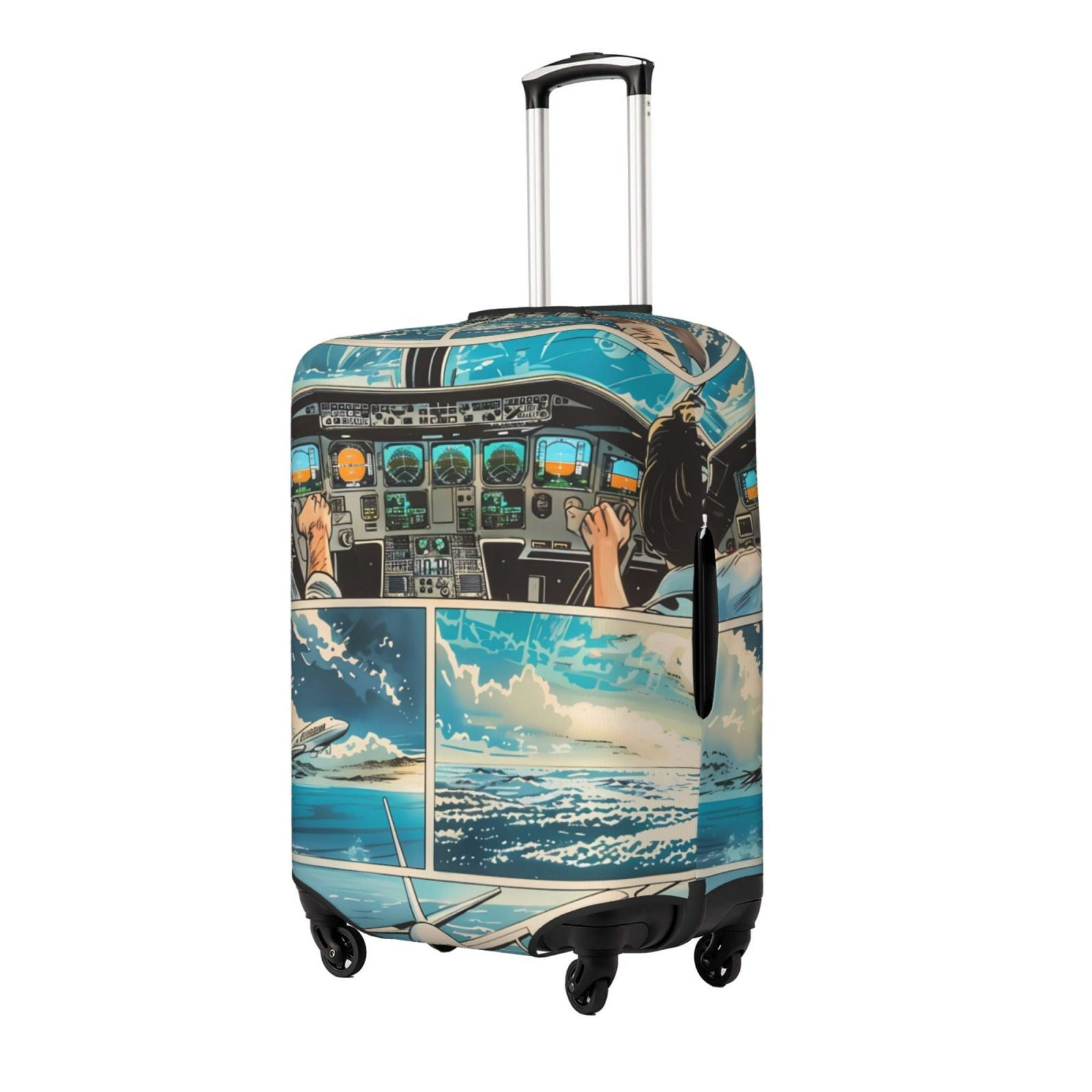Qekee Comic Airplane Cockpit Illustration for Elastic Luggage Cover ...