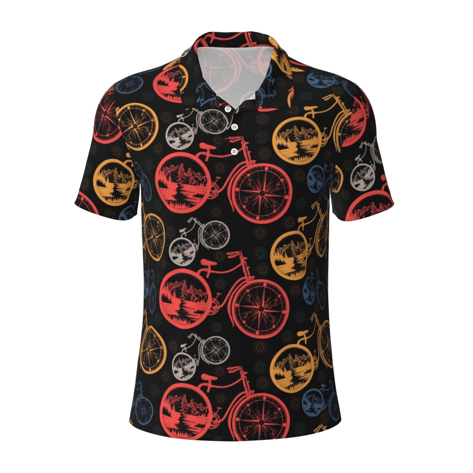 Qekee Compass And Mountains In Bicycle Wheels1 for Mens Polo Shirts ...