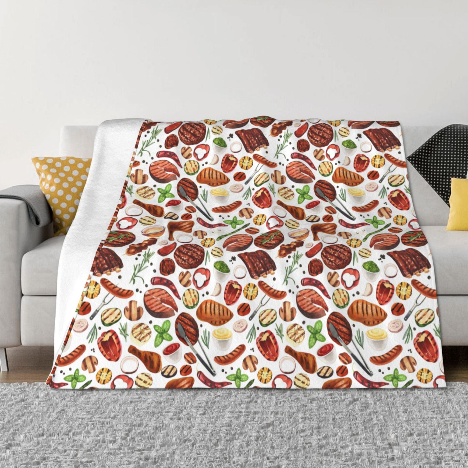 Qekee Cooking Bbq print Throw Blanket, Cotton Flannel Home Decor, All ...