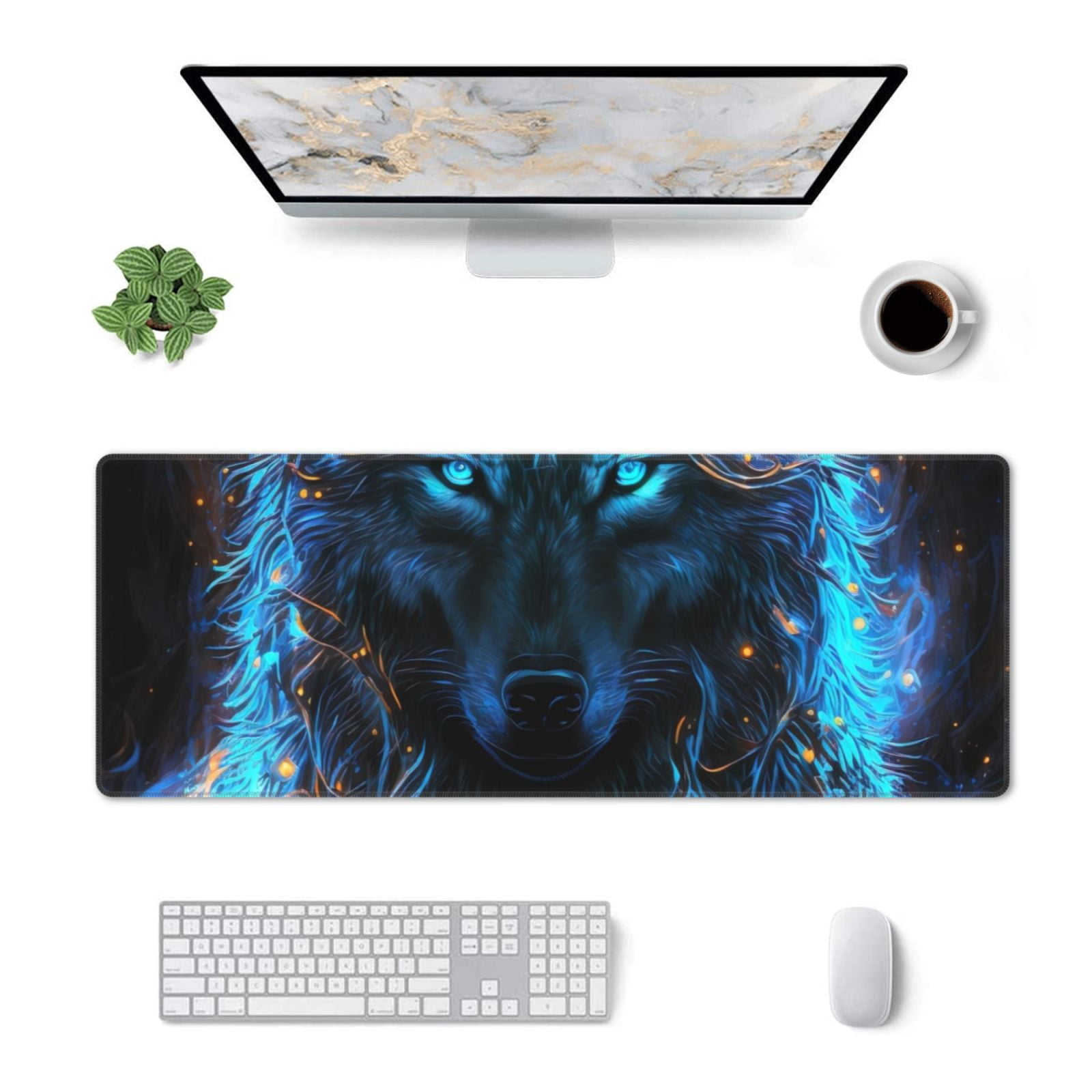 Qekee Cool Blue Light Wolf Print Mouse Pad,Desk Pad Protector,Office ...