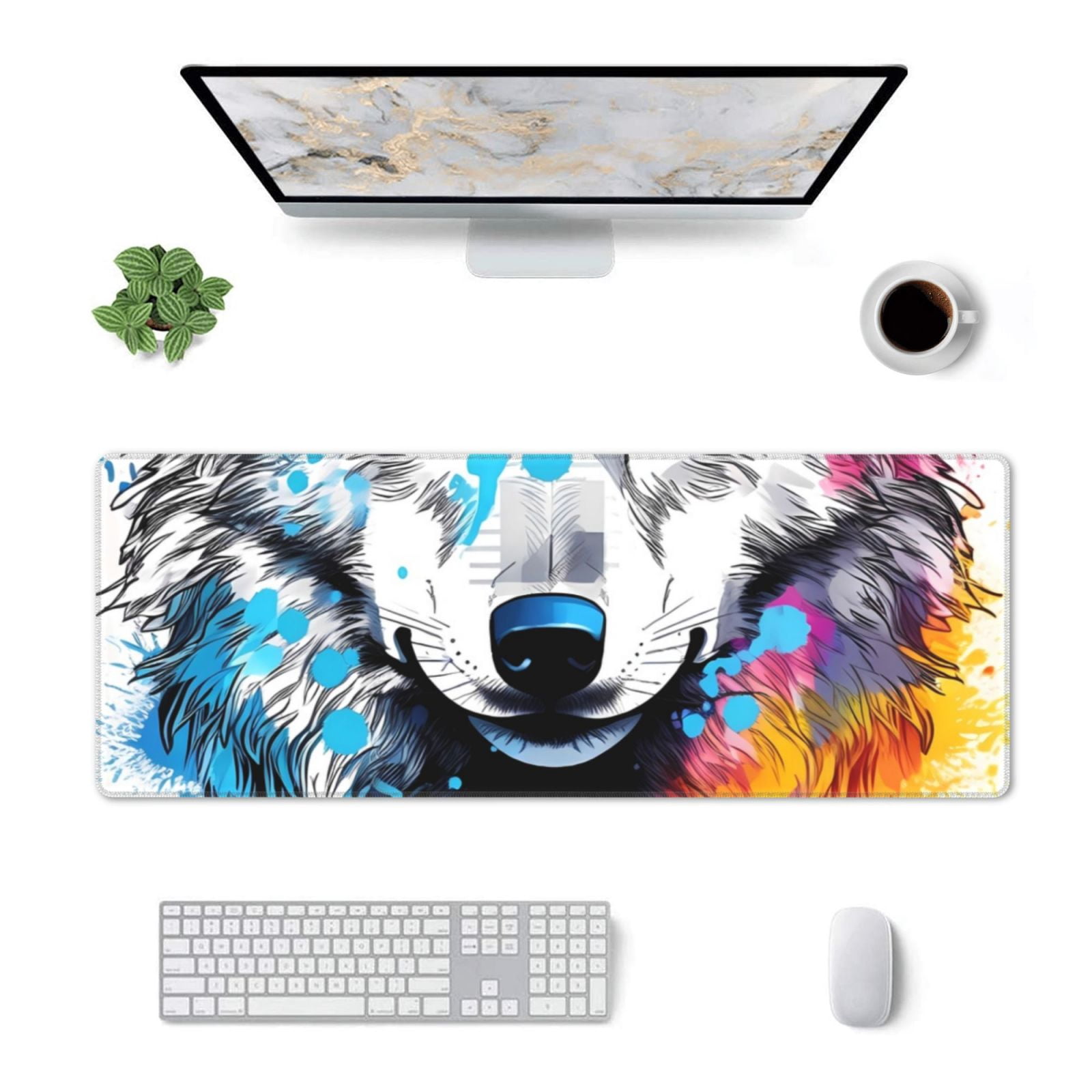 Qekee Cool Colorful Wolf Print Mouse Pad,Desk Pad Protector,Office Desk ...