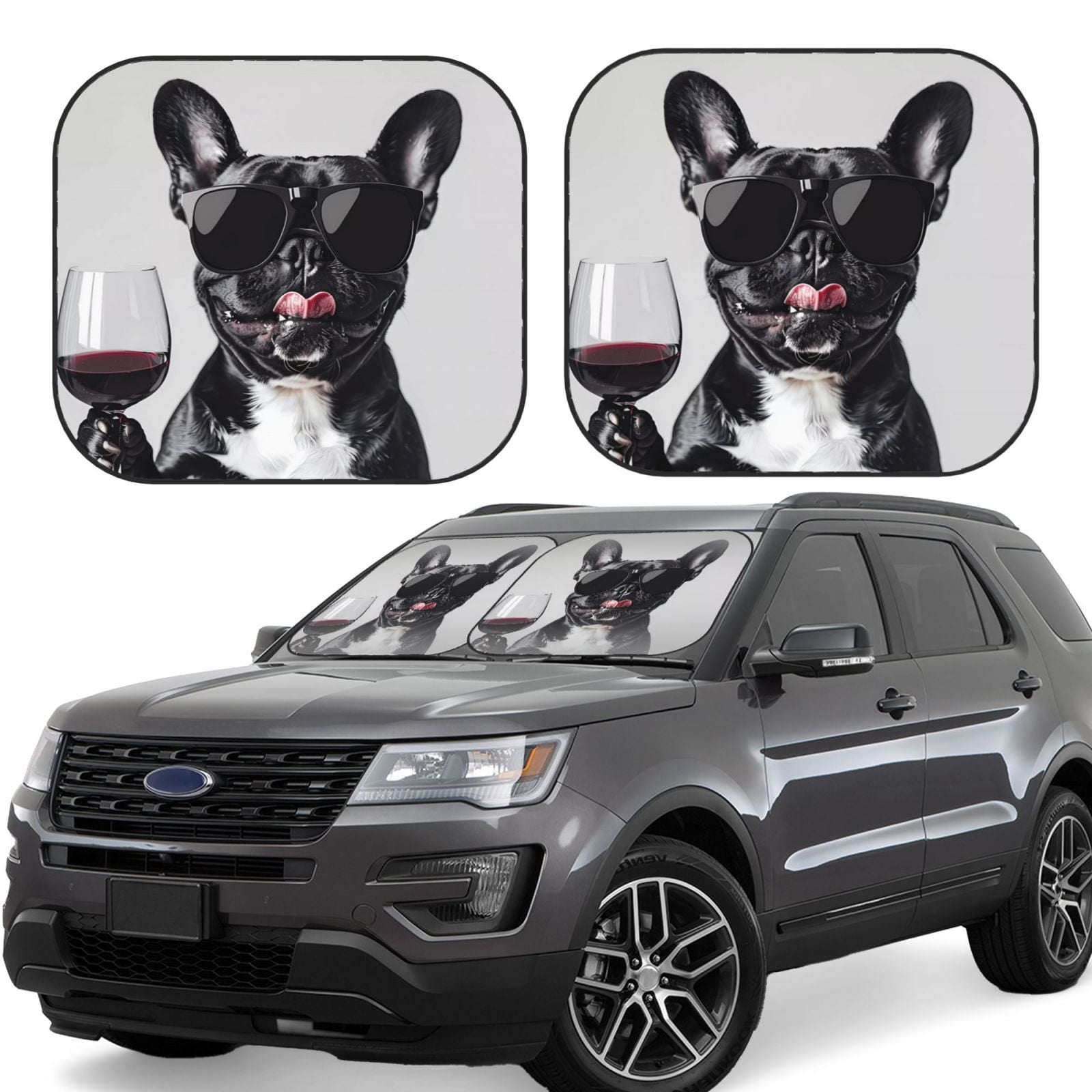 Qekee Cool French Bulldog Wine Print Windshield Sun Shade,Foldable 2 ...