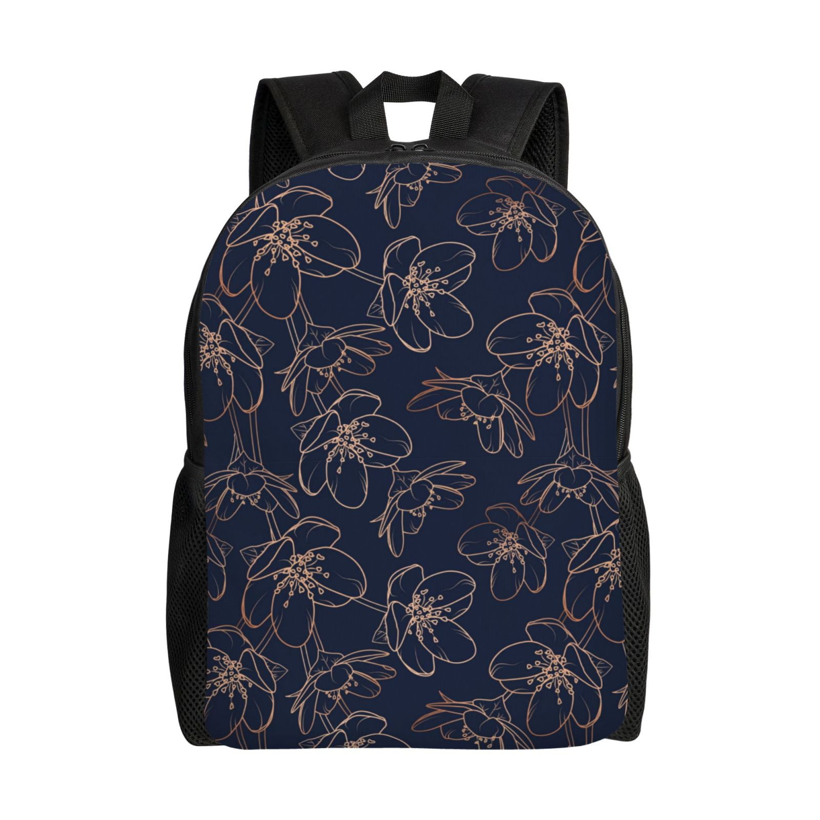 Qekee Copper-Gold Gloss Outline Cherry print Travel Backpack for women ...