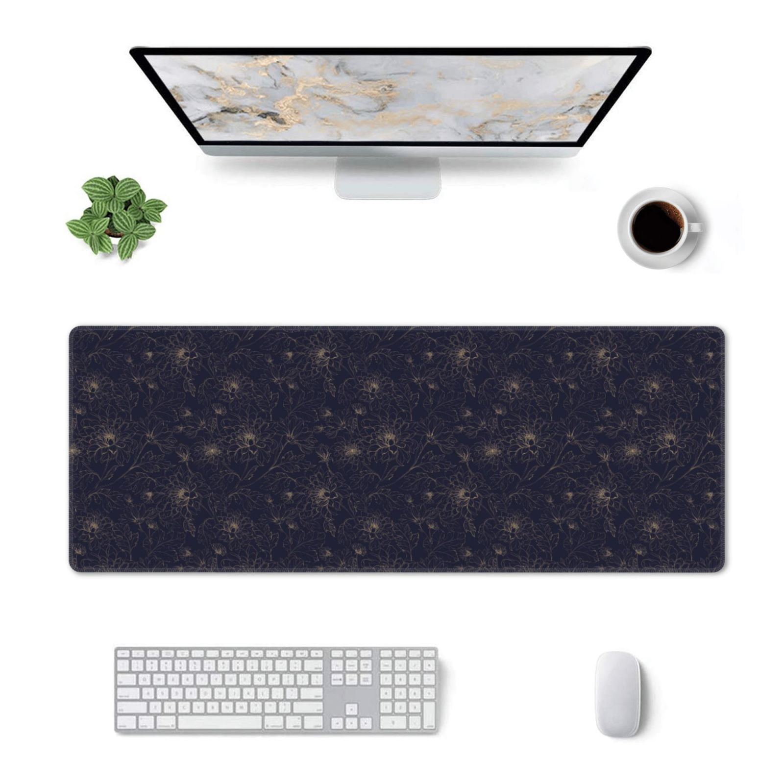 Qekee Copper-Gold Gloss Outline Chrysanthemum Print Mouse Pad,Desk Pad ...