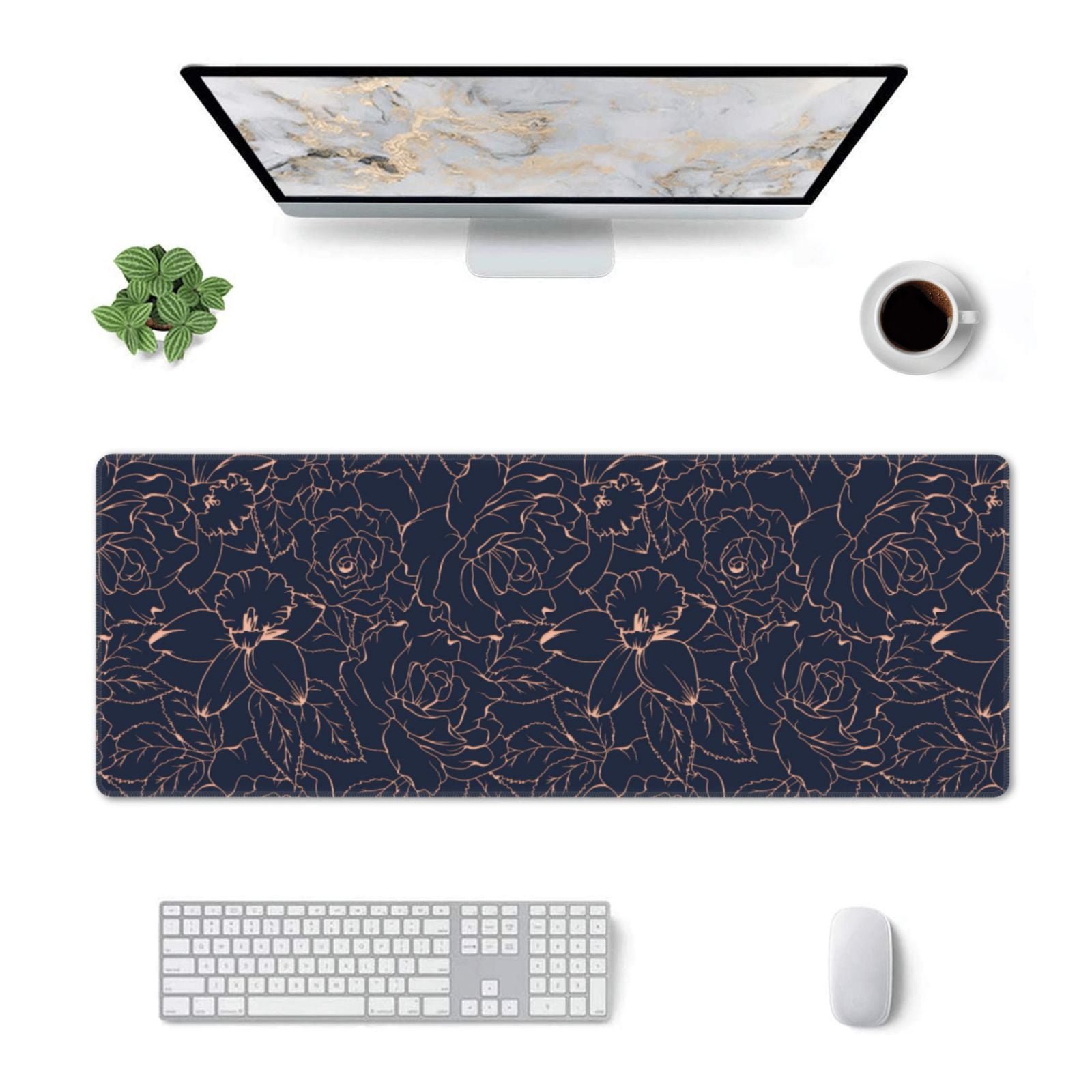 Qekee Copper-Gold Gloss Outline Flower Print Mouse Pad,Desk Pad ...