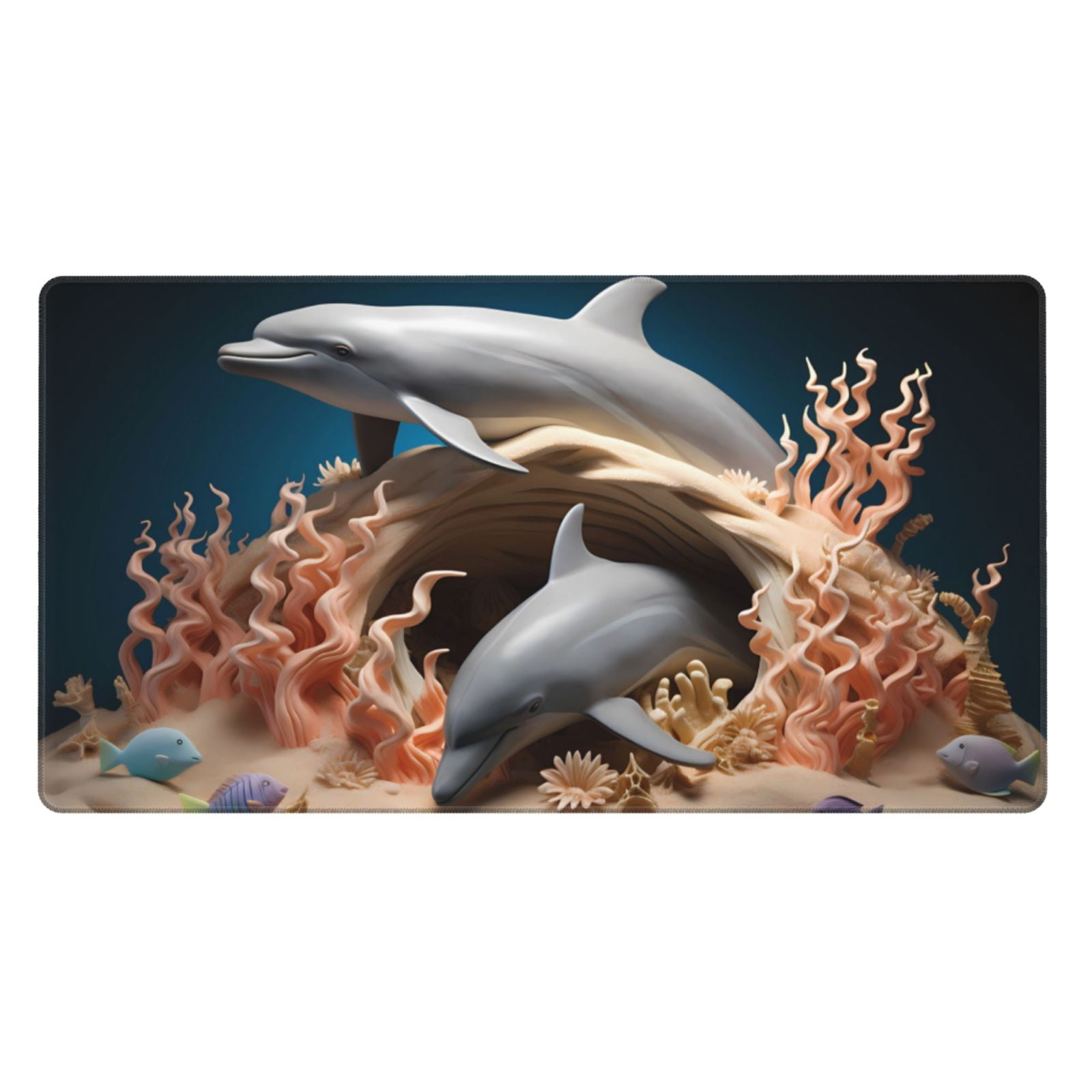 Qekee Coral Fish Dolphin Print Desk Pad Protector,Mouse Pad,Office Desk ...