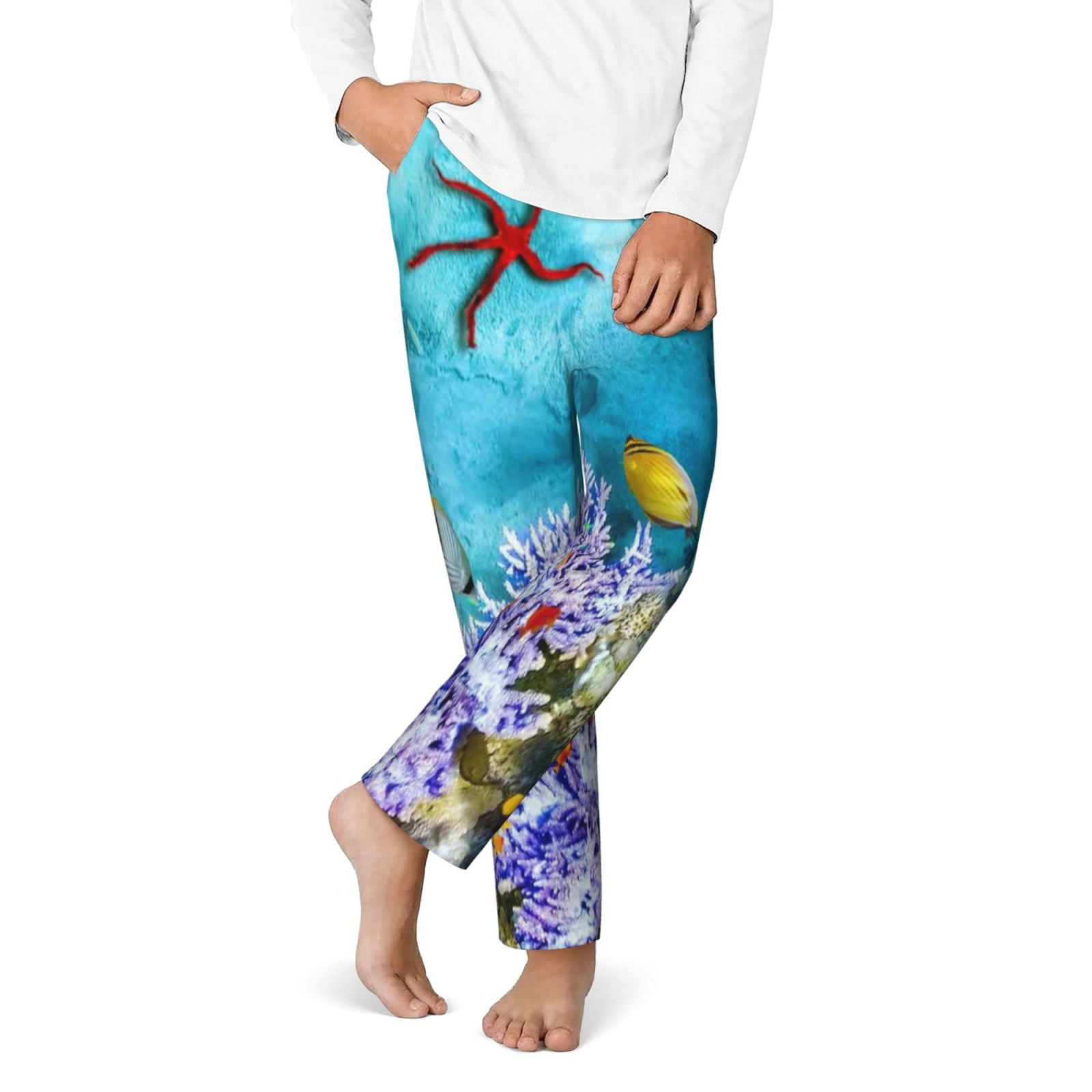 Qekee Corals and Tropical Fish Print Kids Pajama Pants, Teenagers ...