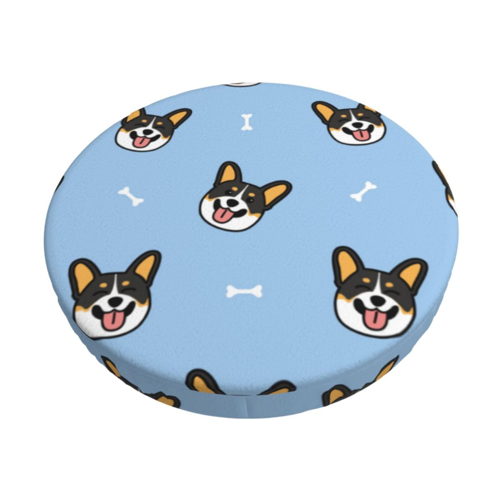 Qekee Corgi Dog Round Bar Chair Cushion Cover, Elastic and Washable ...
