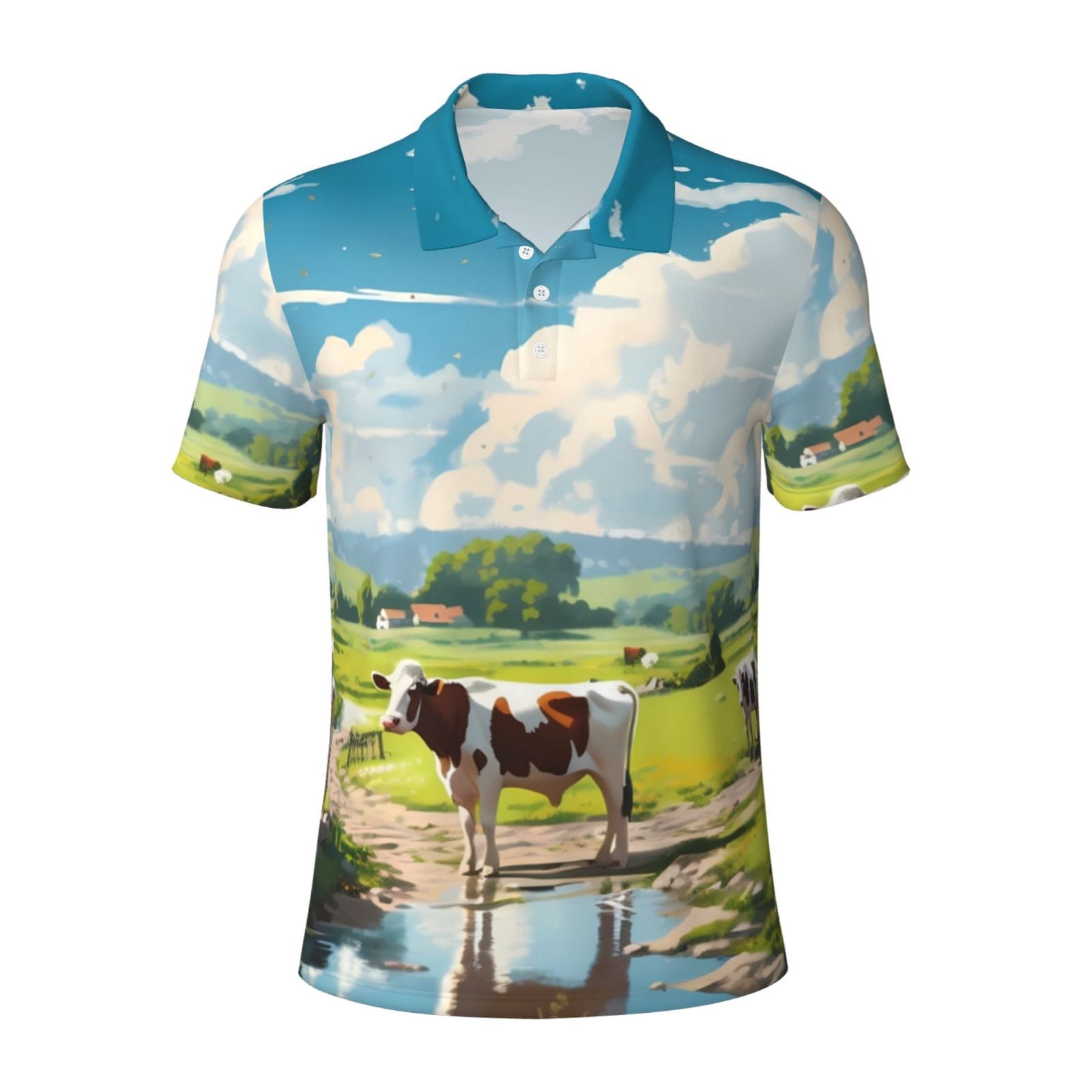 Qekee Countryside Farm Cow for Mens Polo Shirts Casual Short Sleeve ...