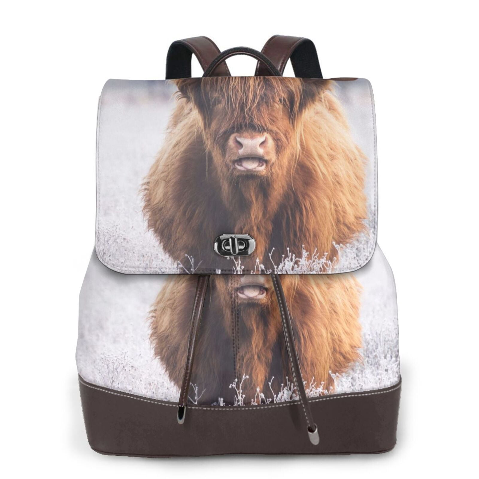Qekee Cow Print Leather Backpack Purse for Women,Ladies Travel Fashion ...
