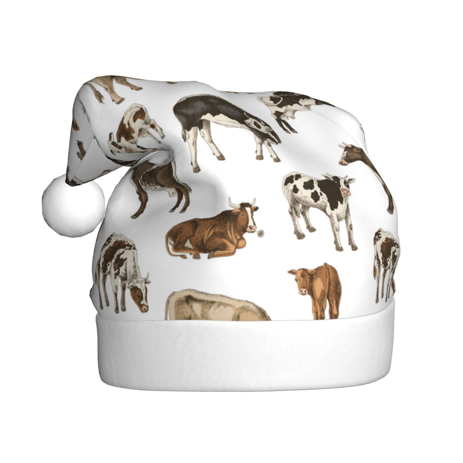 Qekee Cow for Fluffy Red Santa Hats Set Plush Brim and Liner,Caps for ...