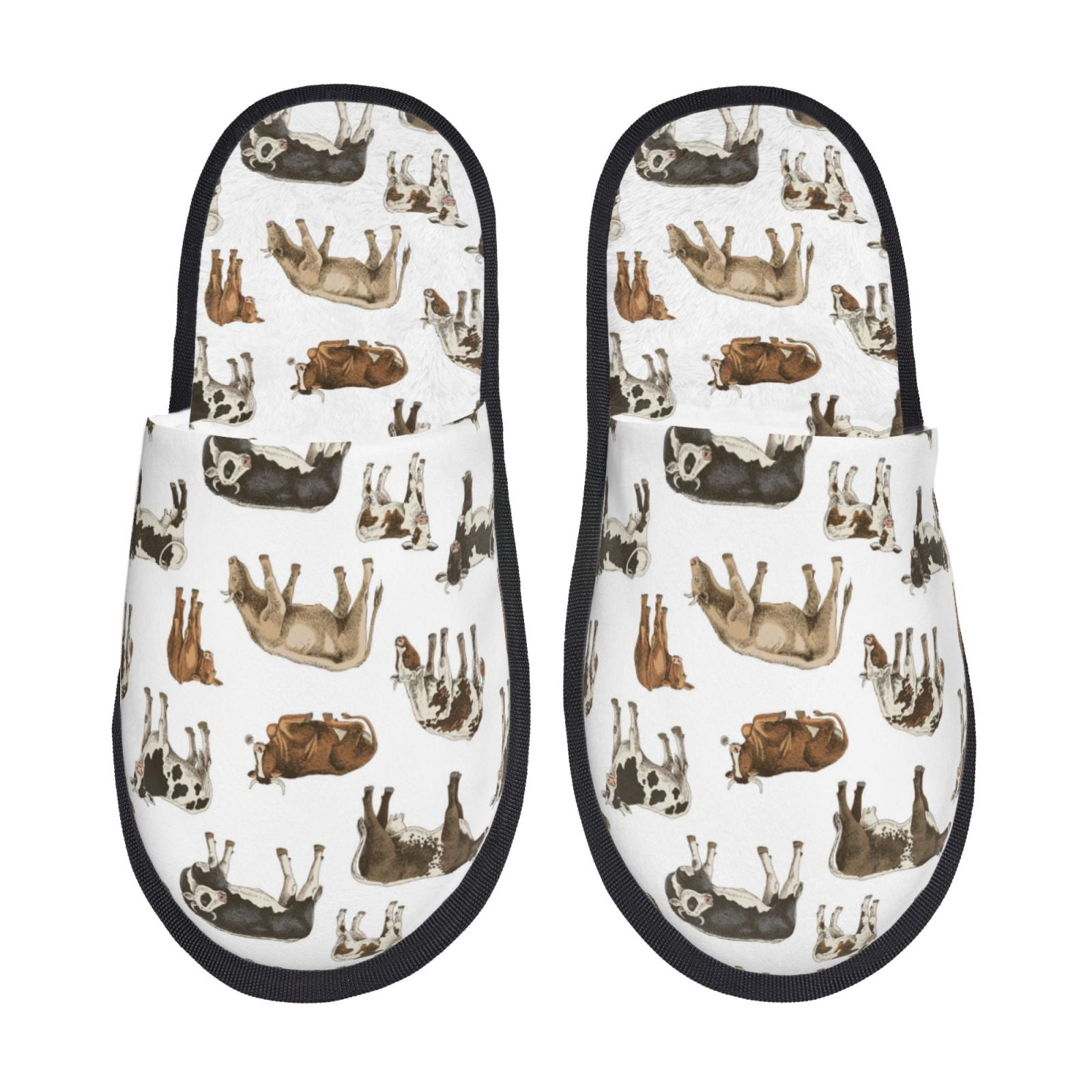 Qekee Cow print Slippers for Women and Men, Fluffy Cute Cozy House ...