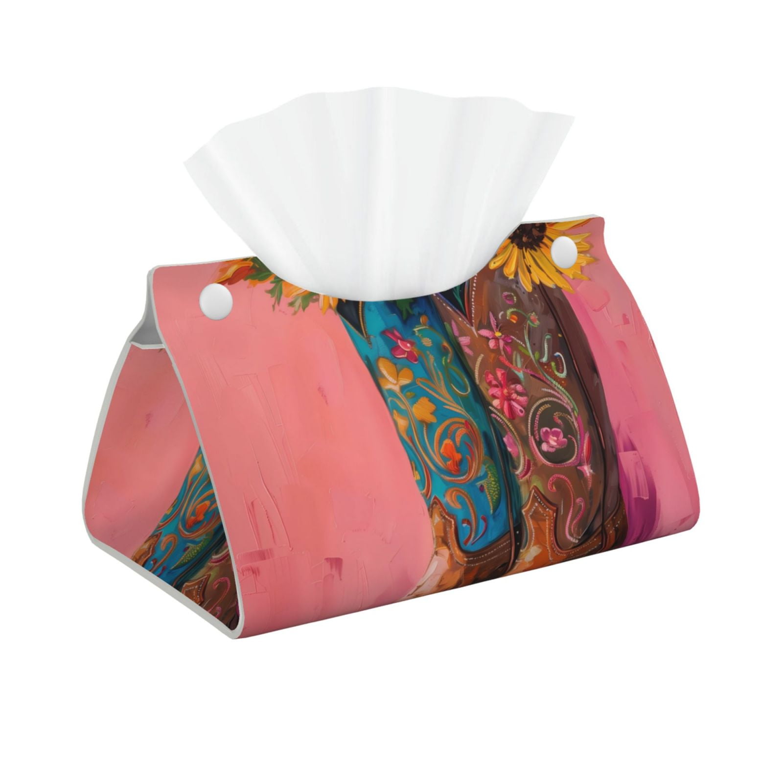 Qekee Cowboy Boots With Flowers Print Long Tissue Box Cover, Tissue ...