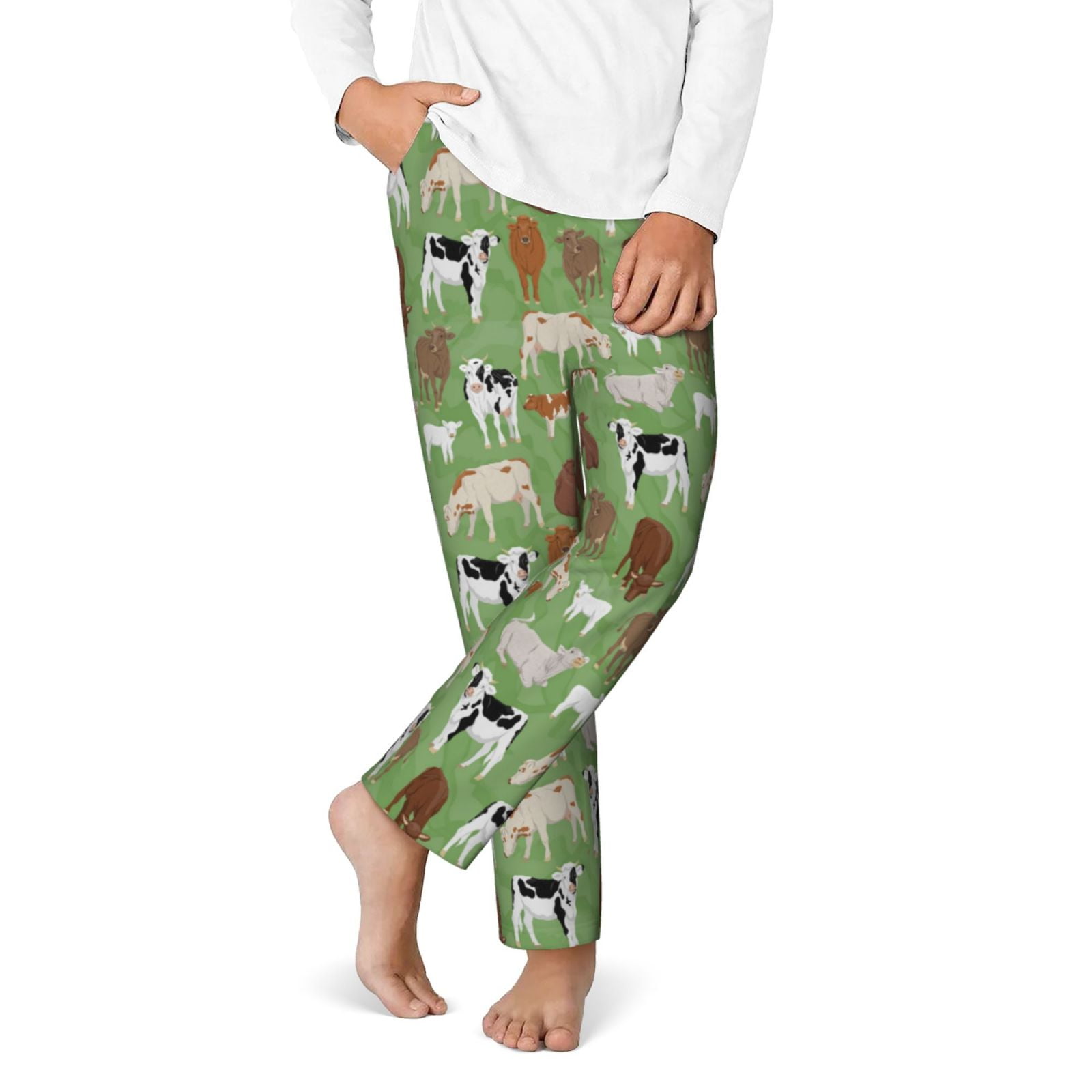 Qekee Cows And Calves Print Kids Pajama Pants, Teenagers' Bottom ...