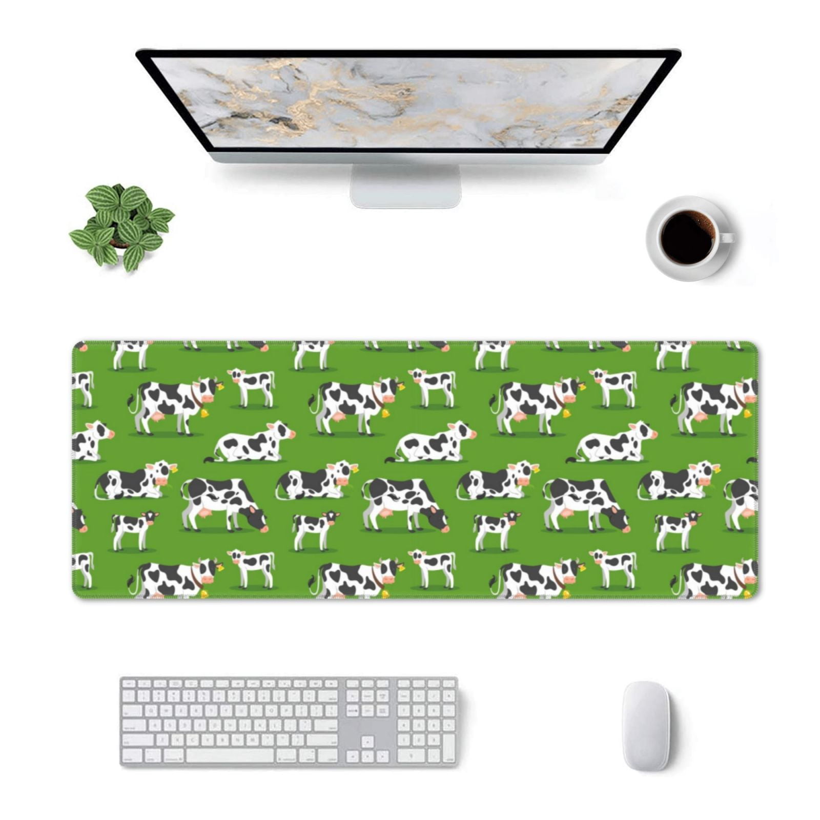 Qekee Cows With Calfs Green Print Mouse Pad,Desk Pad Protector,Office ...