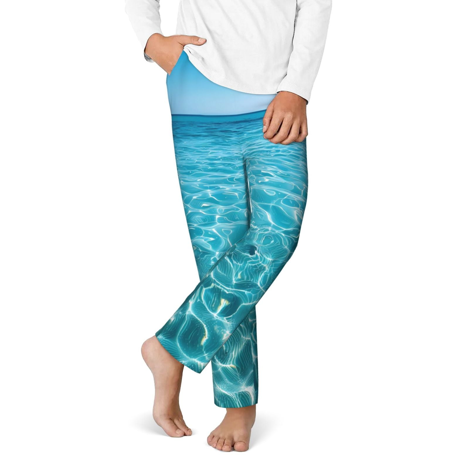 Qekee Crystal Clear Ocean Waves Print Kids Pajama Pants, Teenagers ...