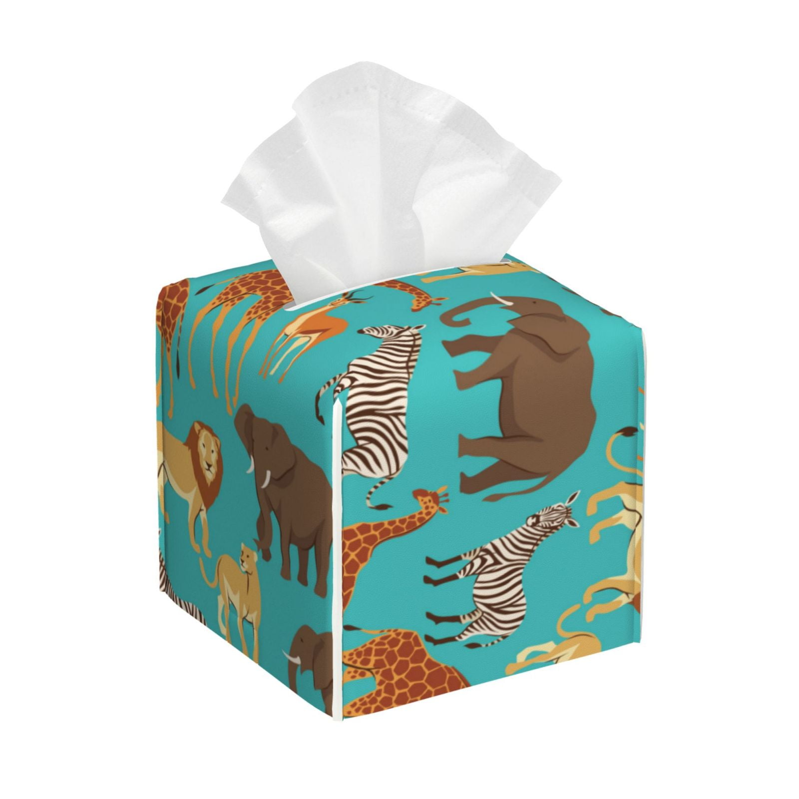 Qekee Cute Animals for Tissue Box Cover Holder, Square with Bottom Belt ...
