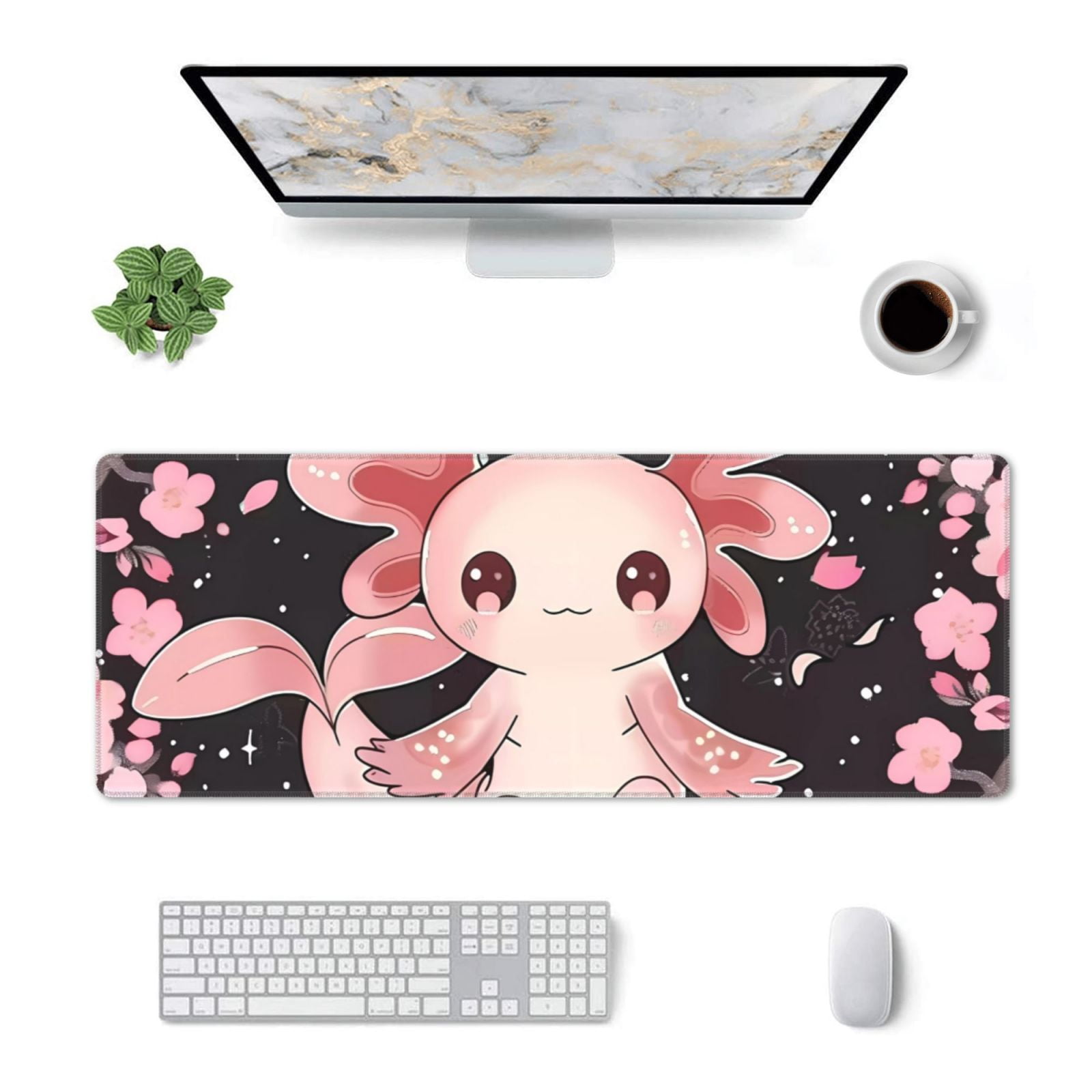 Qekee Cute Axolotl Sakura Blossoms Print Mouse Pad,Desk Pad Protector ...