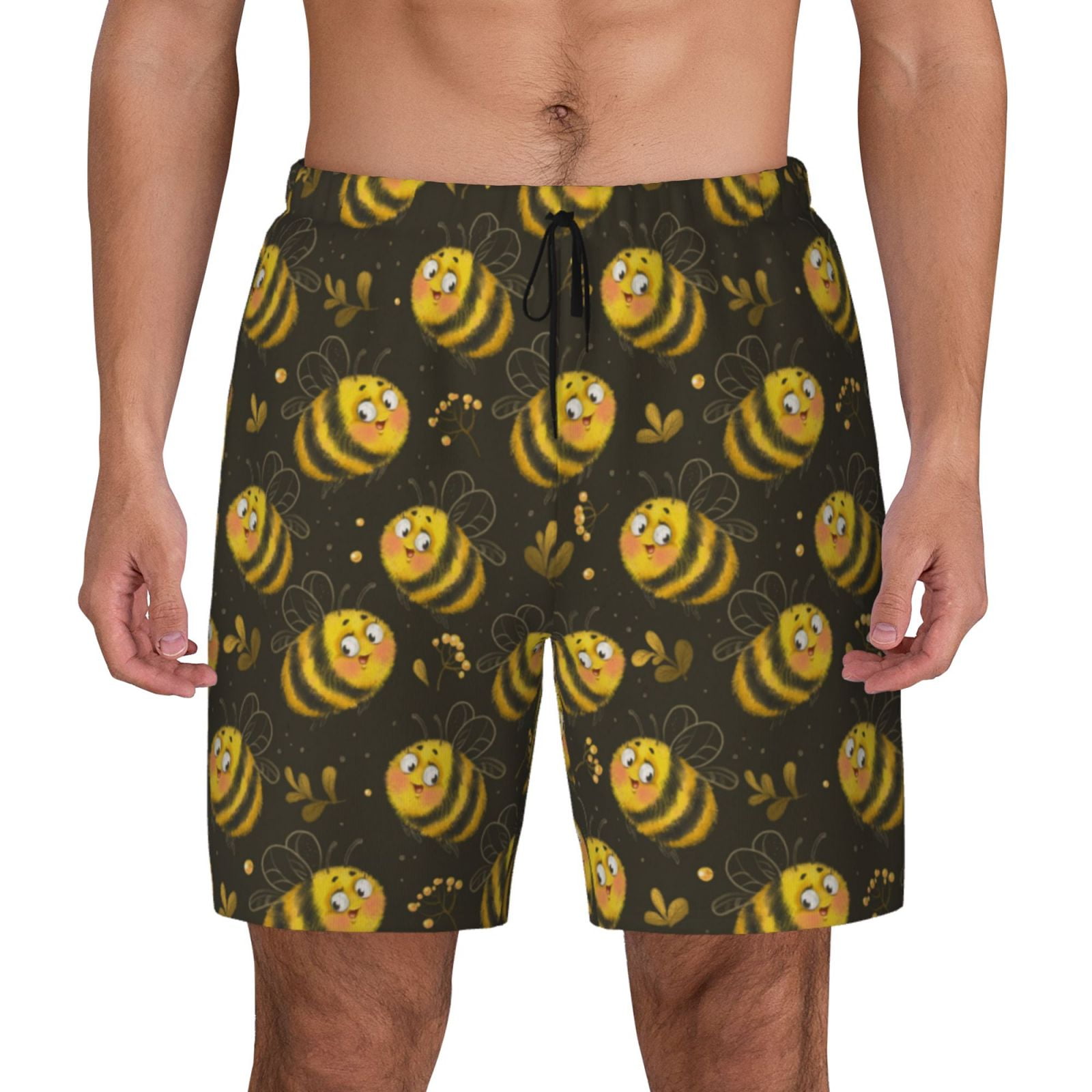 Qekee Cute Cartoon Bees print Mens Swim Quick Dry Stretch Swim Shorts ...