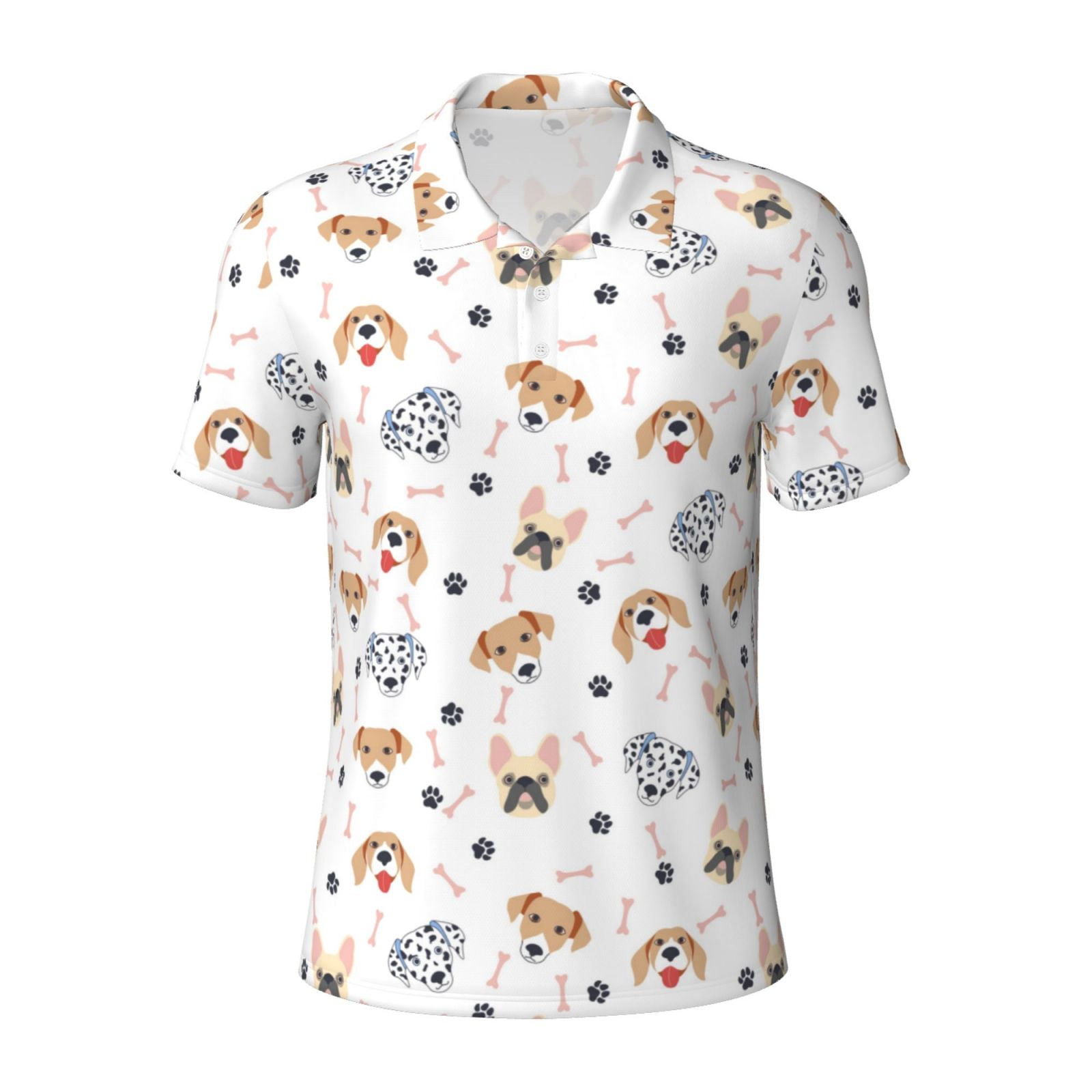 Qekee Cute Cartoon Dogs for Mens Polo Shirts Casual Short Sleeve Button ...