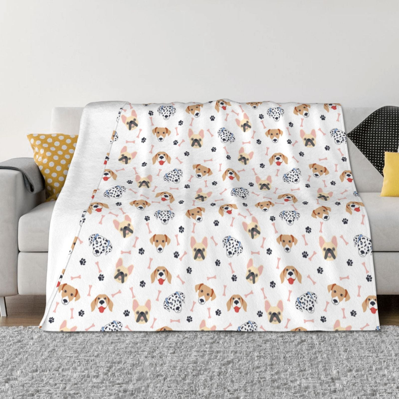 Qekee Cute Cartoon Dogs print Throw Blanket, Cotton Flannel Home Decor ...