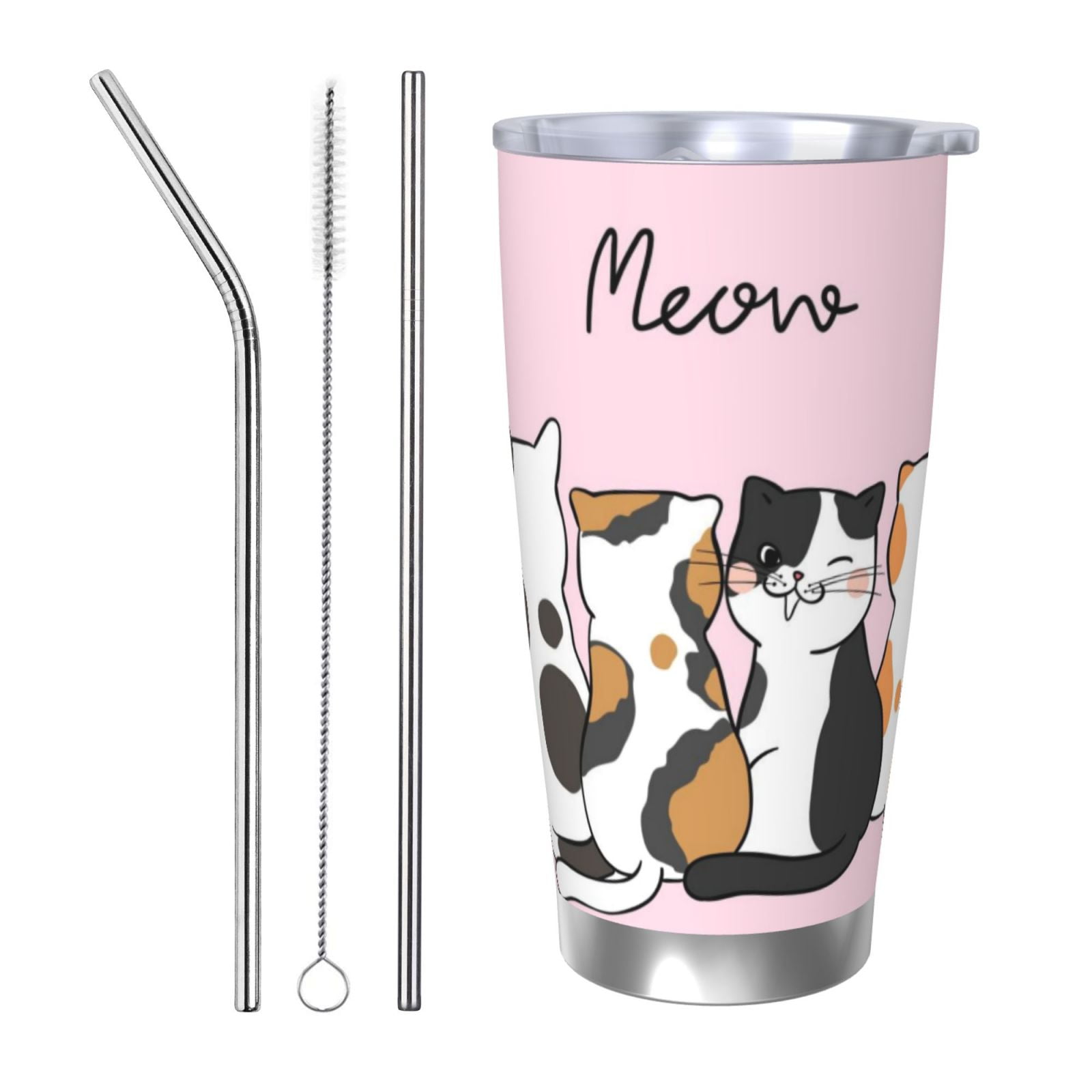 Qekee Cute Cats Print 20OZ Car Cup,Stainless Steel Vacuum Insulated ...