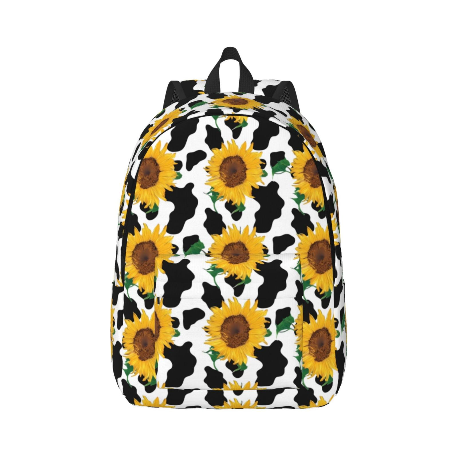 Qekee Cute Cow Print Sunflower B Pattern Canvas Backpack, Book Bag ...