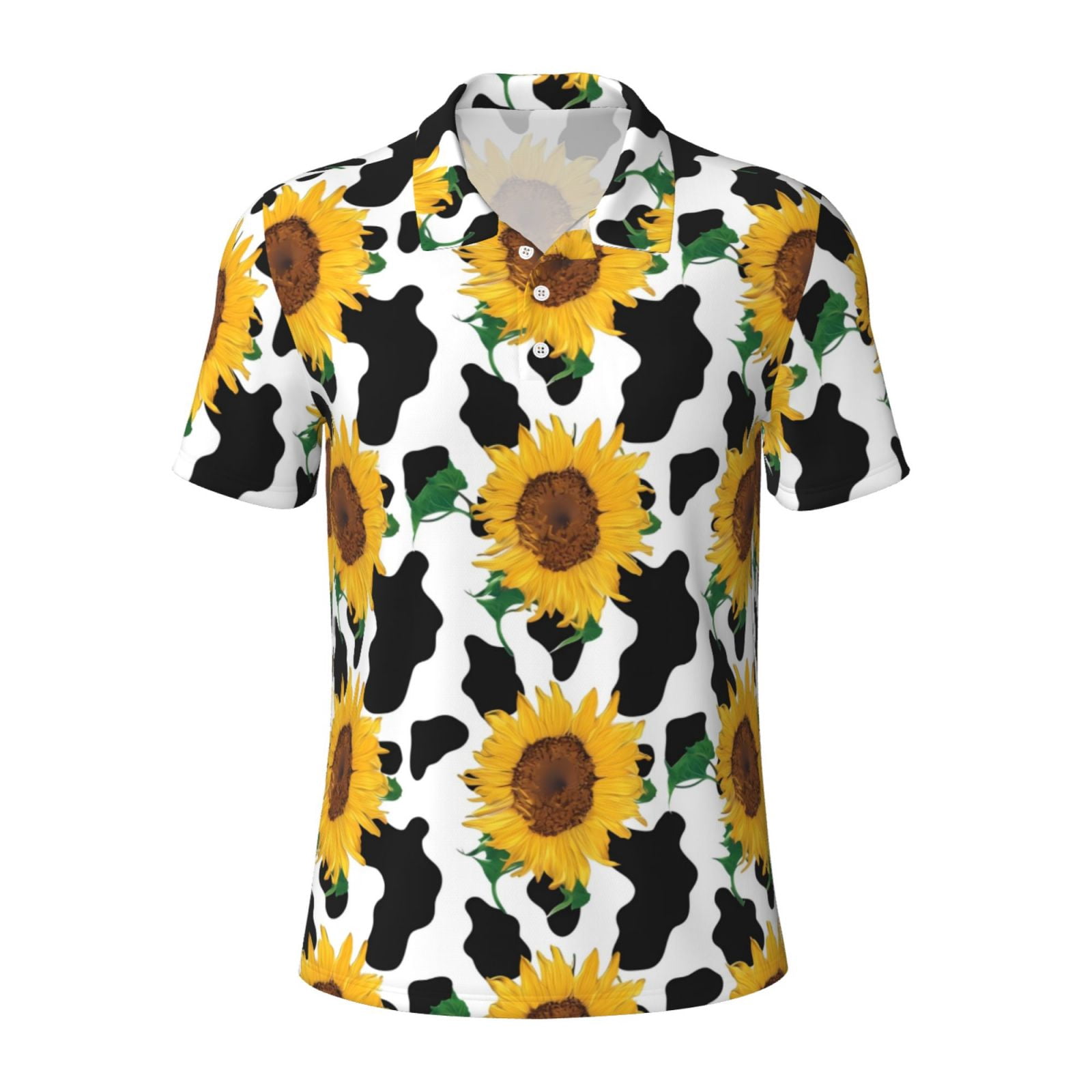 Qekee Cute Cow Print Sunflower B for Mens Polo Shirts Casual Short ...